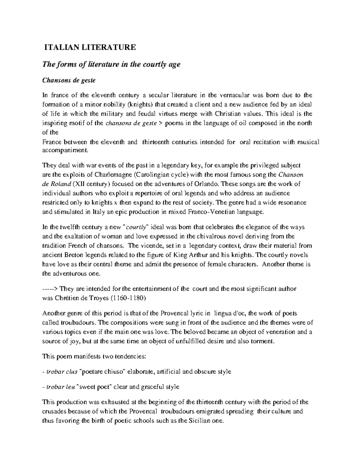 Italian and English Literature Overview - Letteratura inglese 2 ...