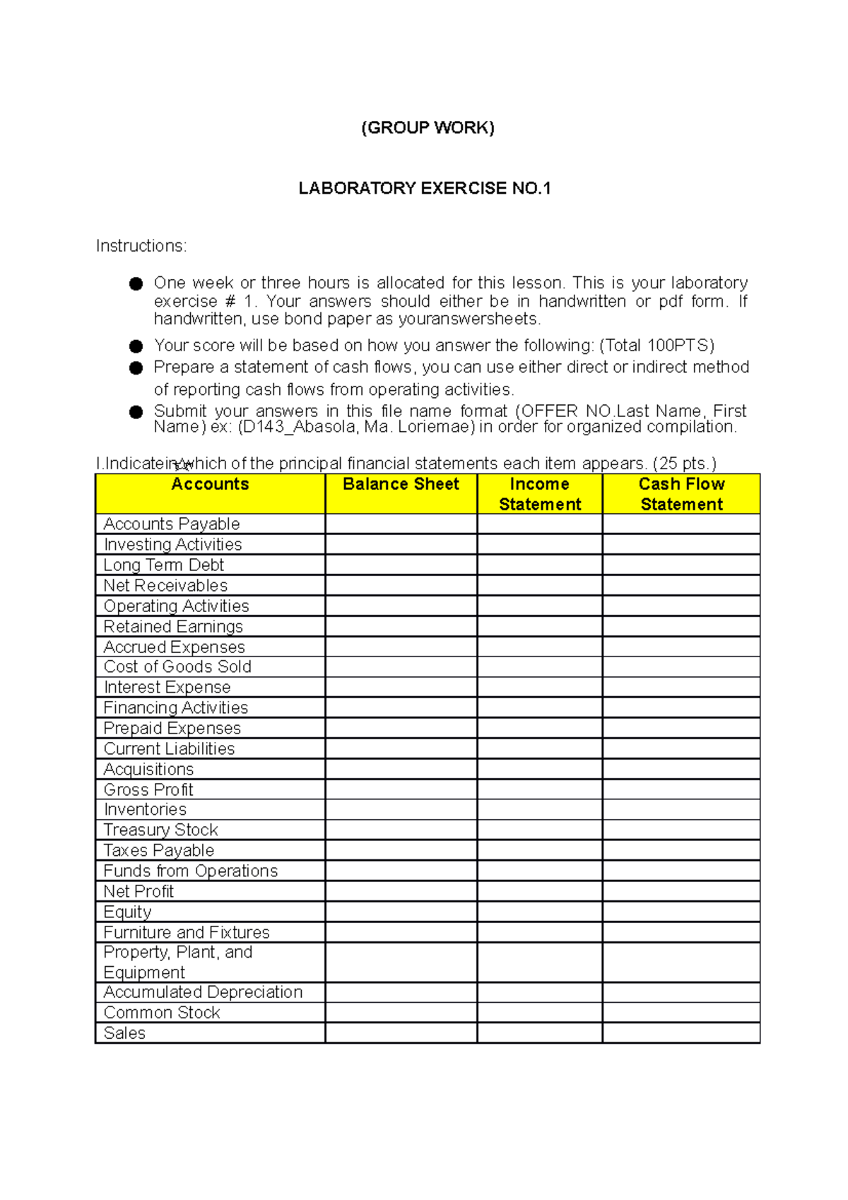 Laboratory Exercise No. 1 - (GROUP WORK) LABORATORY EXERCISE NO ...