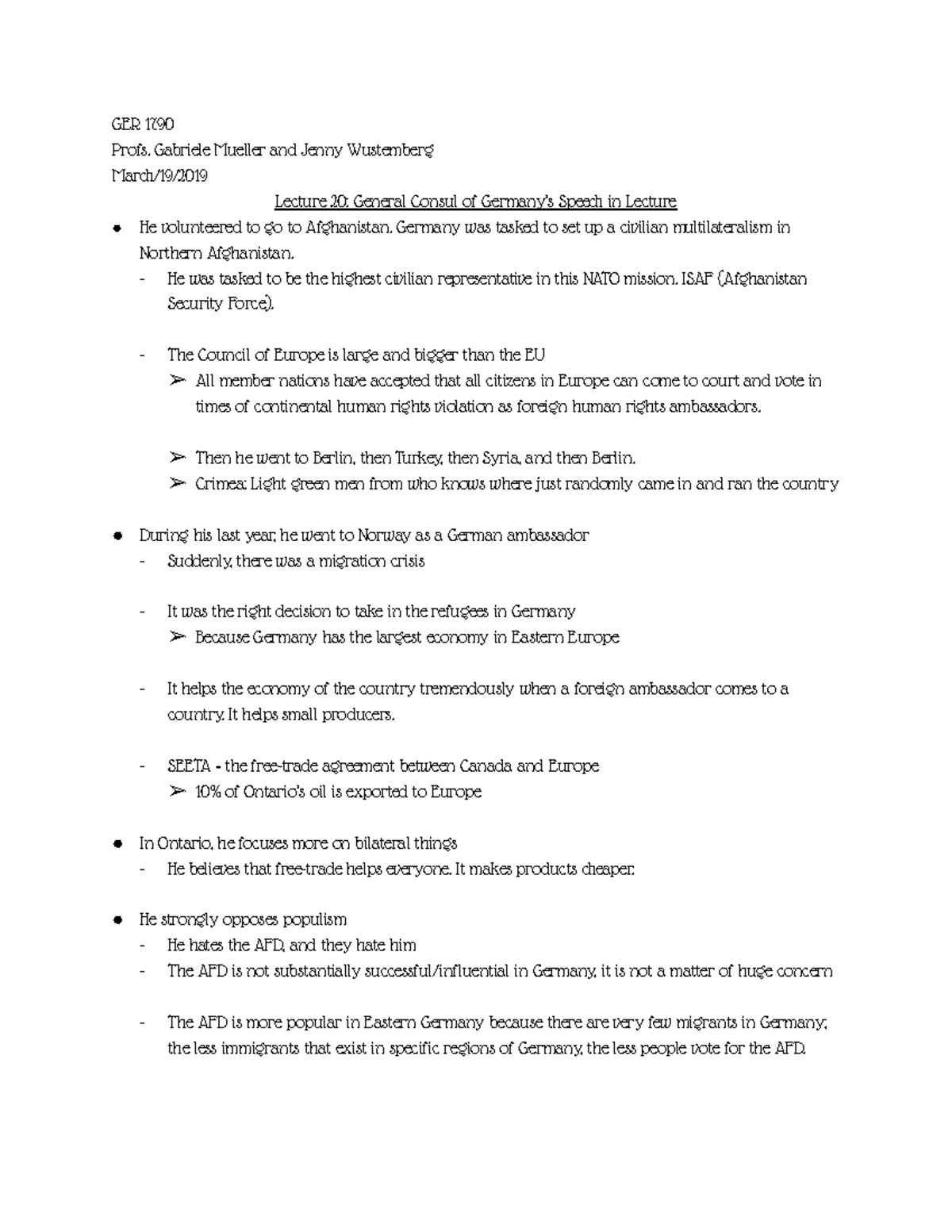 GER 1790 lecture 20 - GER 1790 Profs. Gabriele Mueller and Jenny Wustemberg Mar/19/ Lecture 20 ...