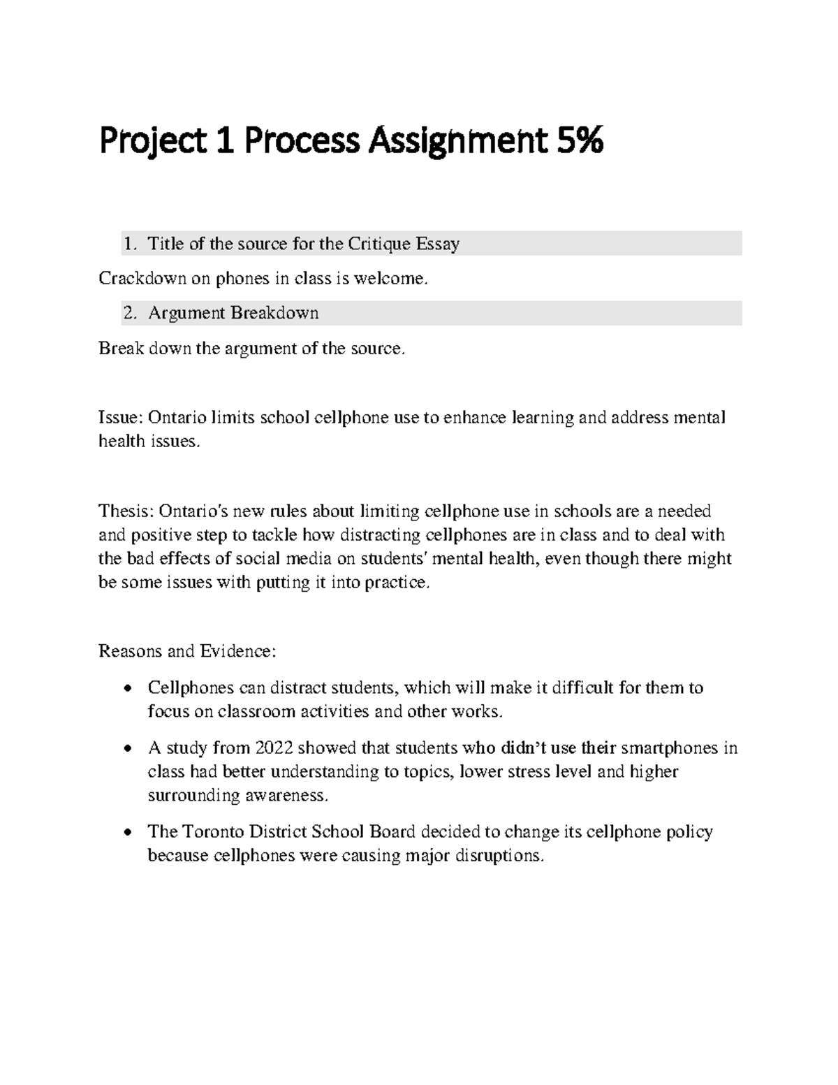 Project 1 Process assignment -F23 - Project 1 Process Assignment 5% Title of the source for the ...