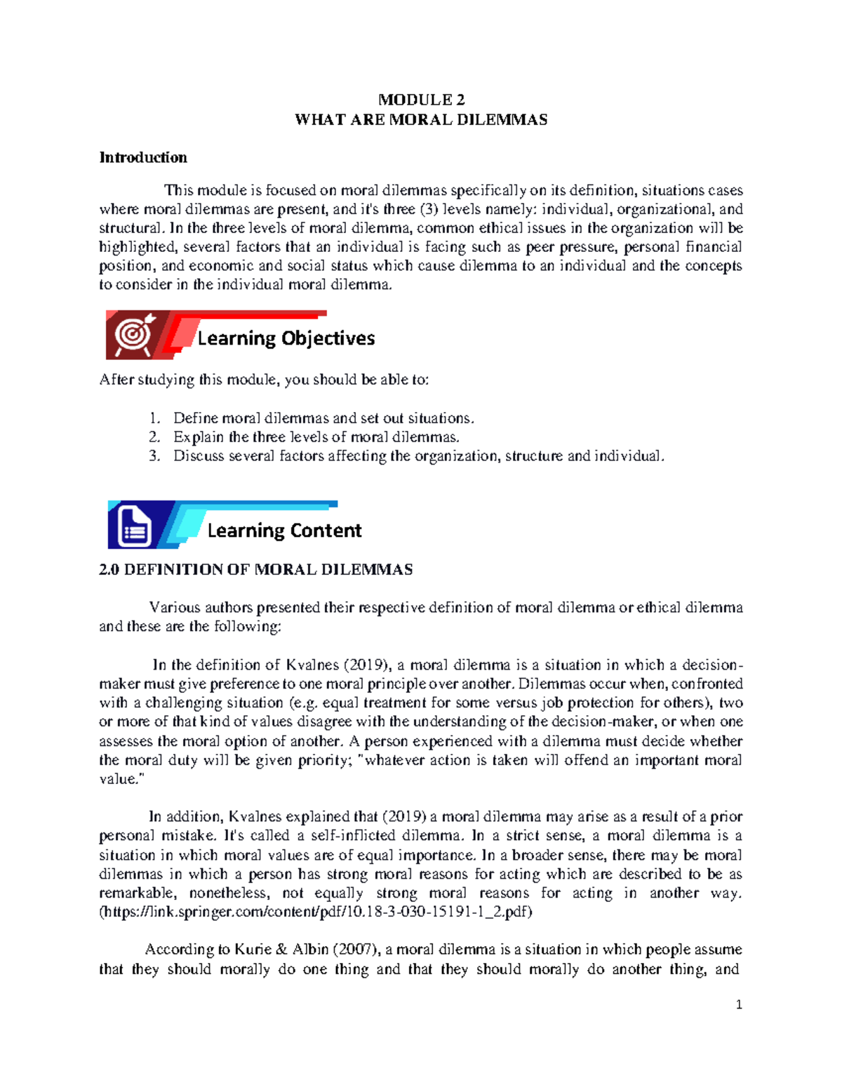 Module 2 WHAT ARE Moral Dilemmas - MODULE 2 WHAT ARE MORAL DILEMMAS ...