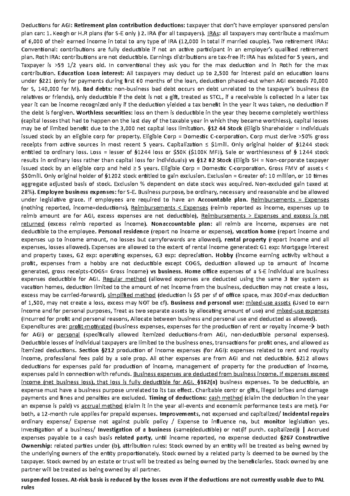 Cheat Sheet 2 - marketing - Deductions for AGI: Retirement plan ...