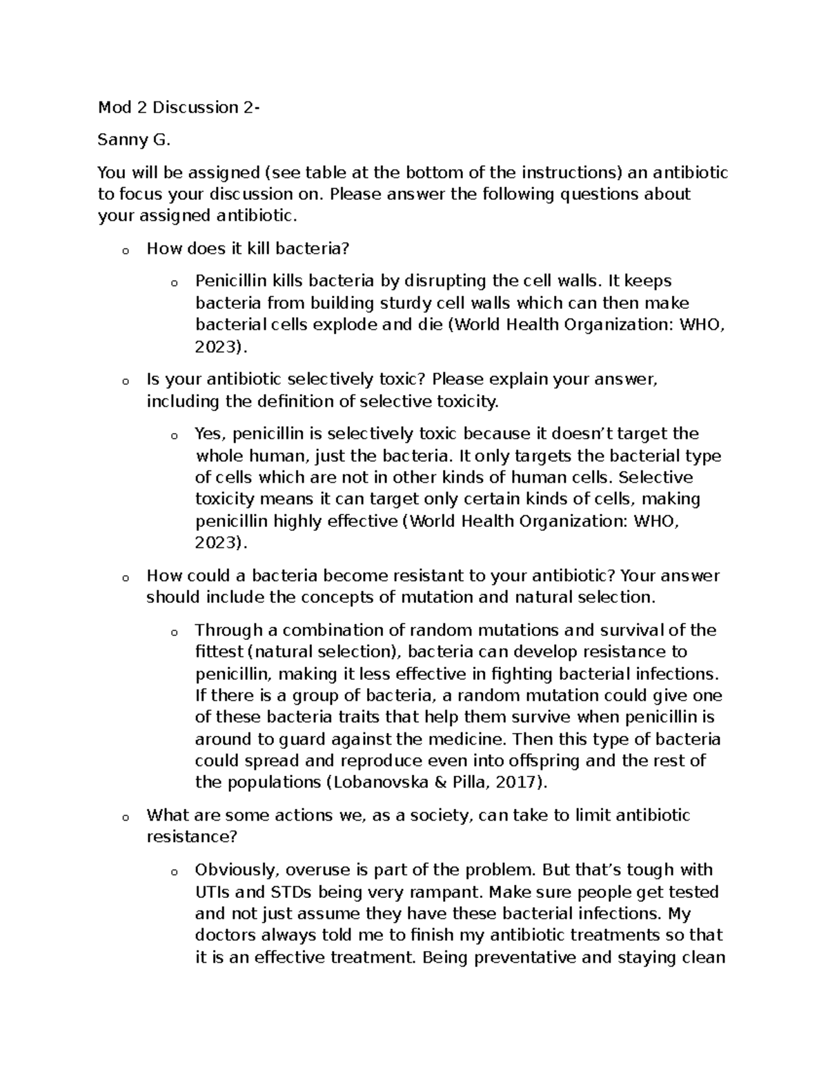 Mod 2 Discussion 2 - assignments - Mod 2 Discussion 2- Sanny G. You will be assigned (see table ...