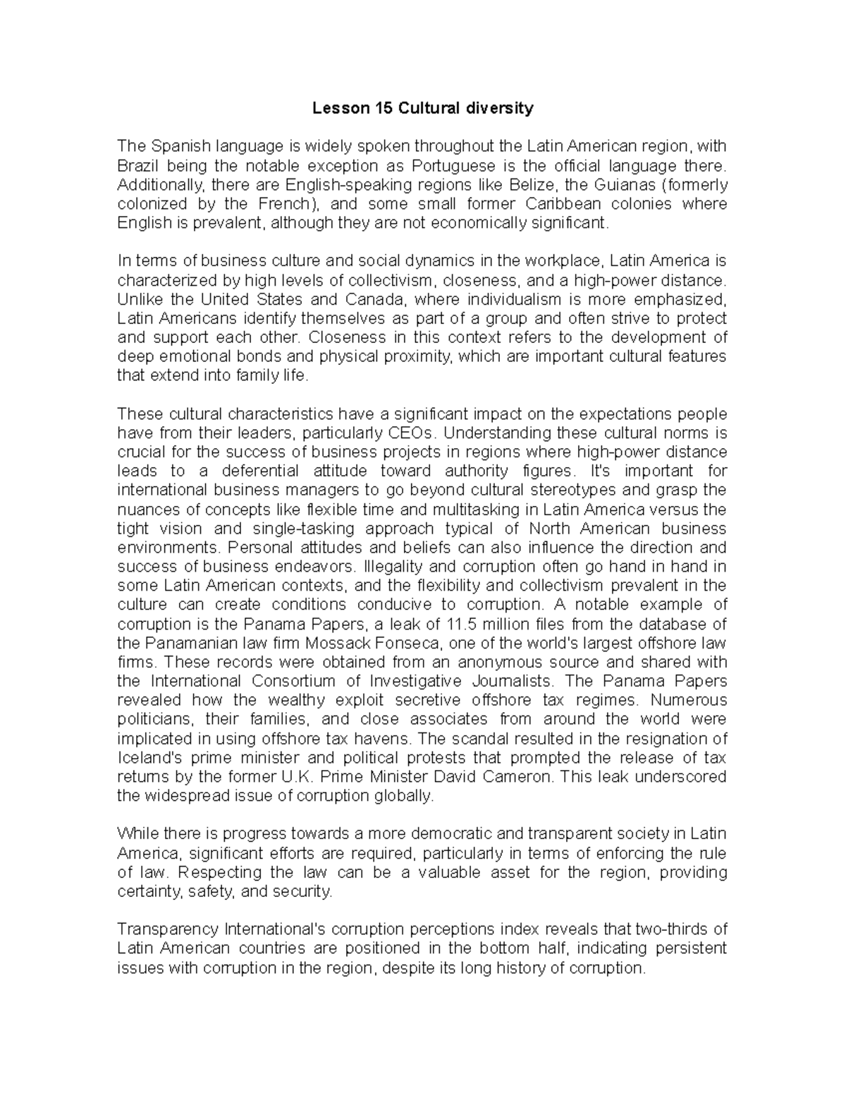Lesson 15 - material de estudio - Lesson 15 Cultural diversity The ...