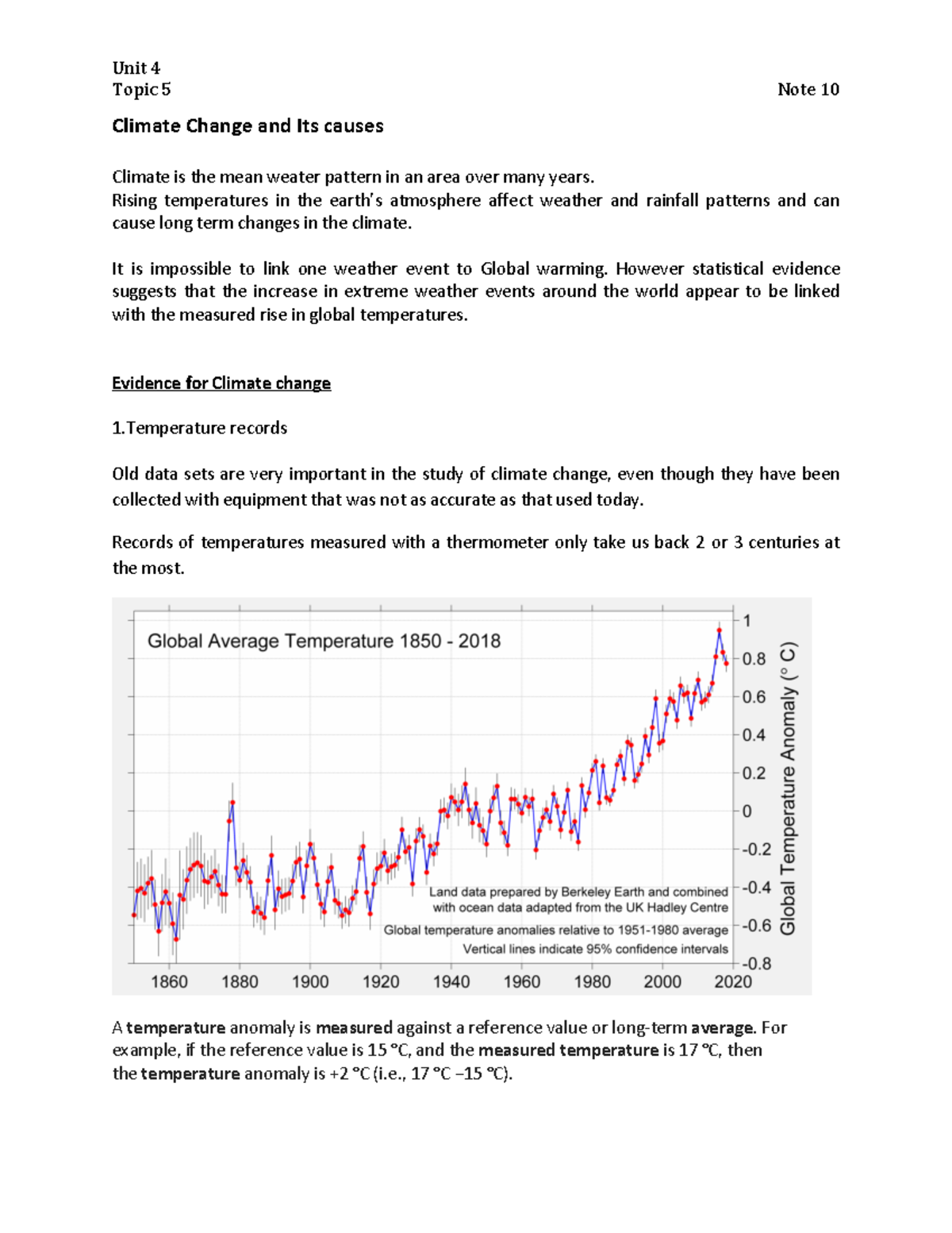 Note 10 Evidence of GW - Topic 5 Note 10 Climate Change and Its causes ...