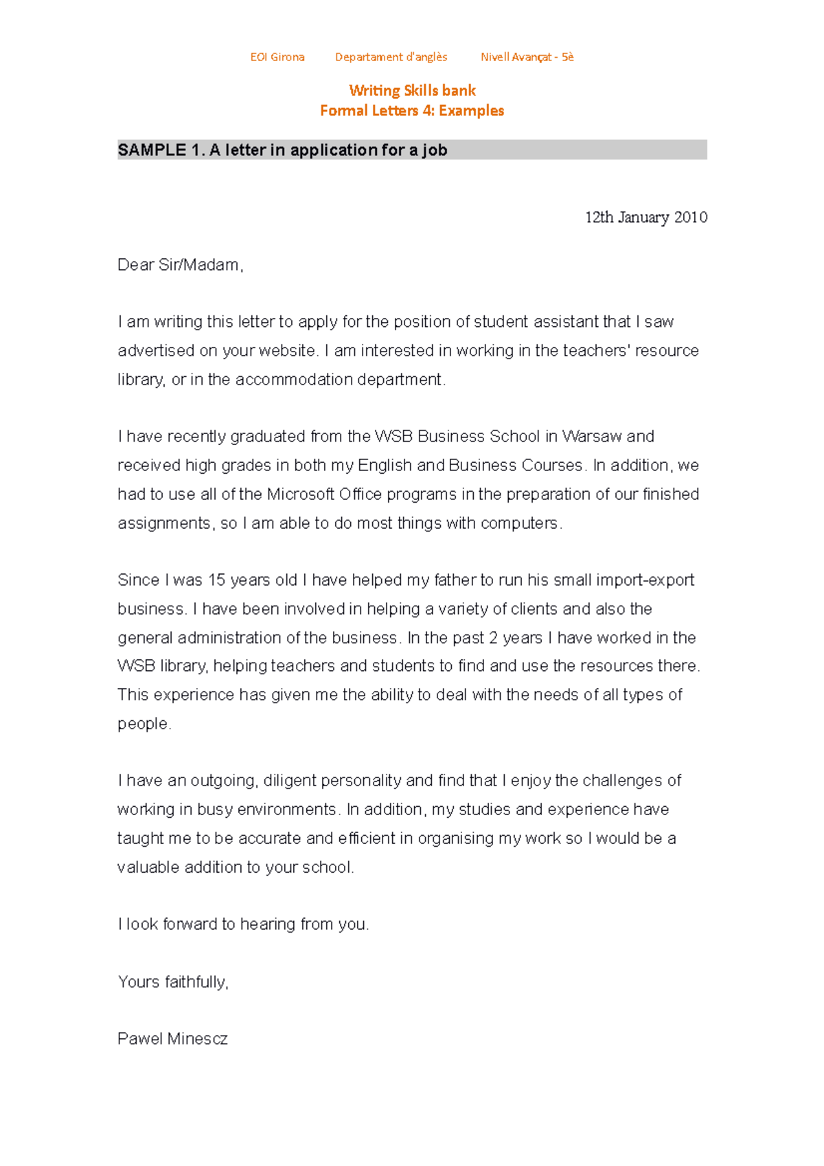 EE Writing Skills Bank Formal letters 4 Examples - EOI Girona ...