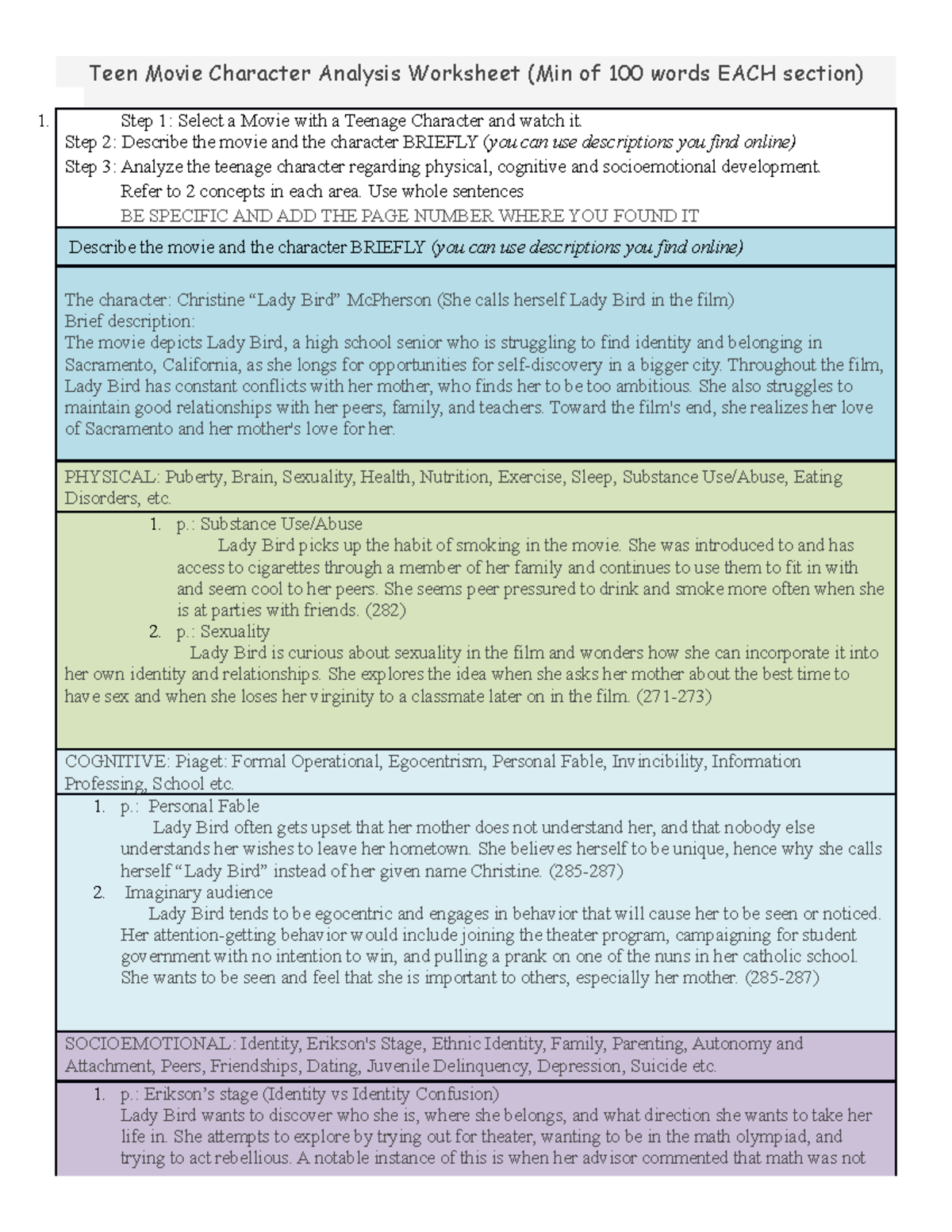Teen Movie Worksheet - Teen Movie Character Analysis Worksheet (Min of ...