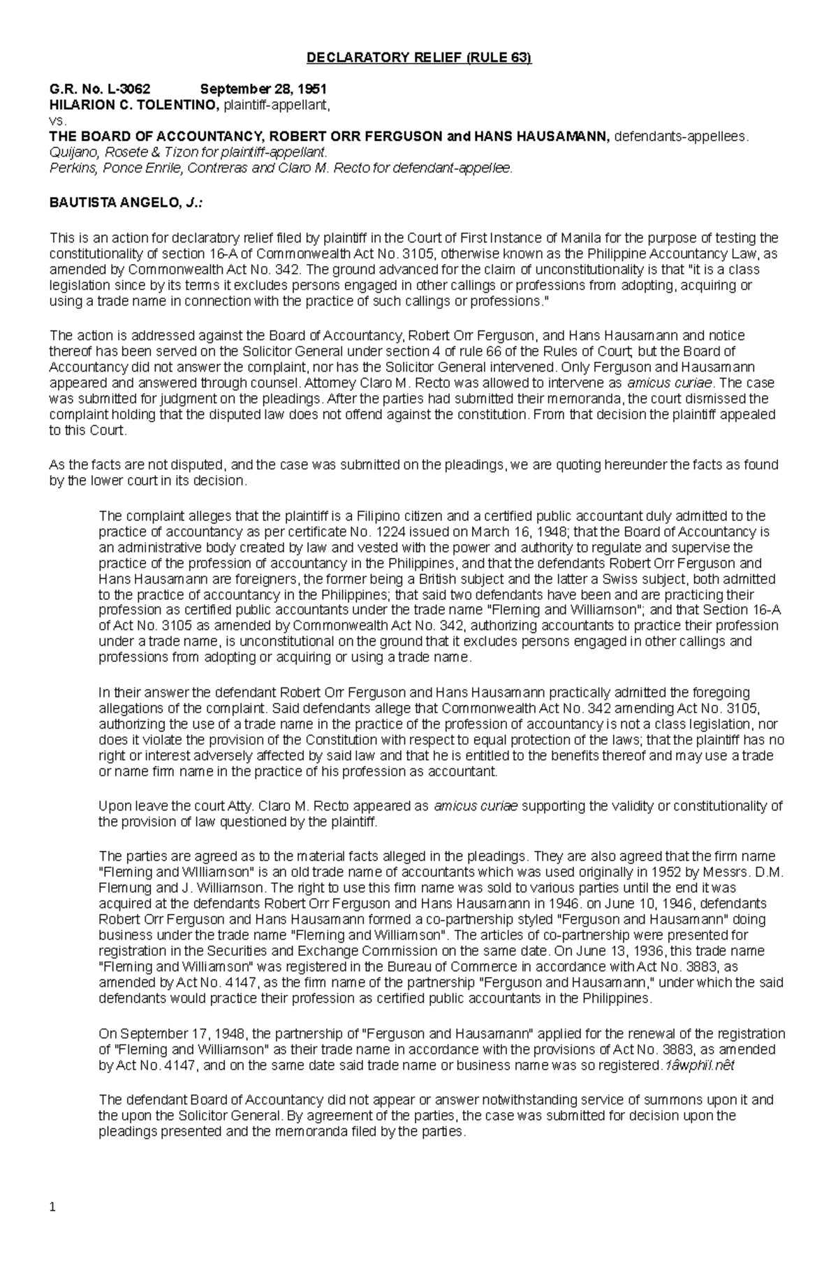 Declaratory- Relief - notes in sca - DECLARATORY RELIEF (RULE 63) G. No ...