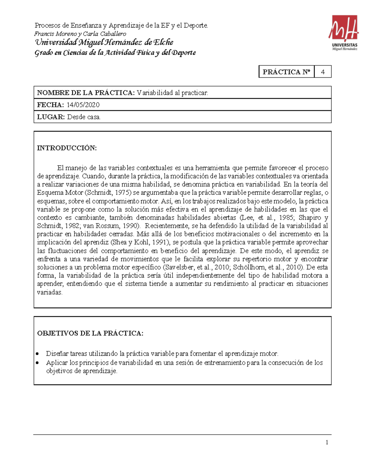 Practica 4 Variabilidad al practicar - Warning: TT: undefined function: 32 Procesos de Enseñanza ...