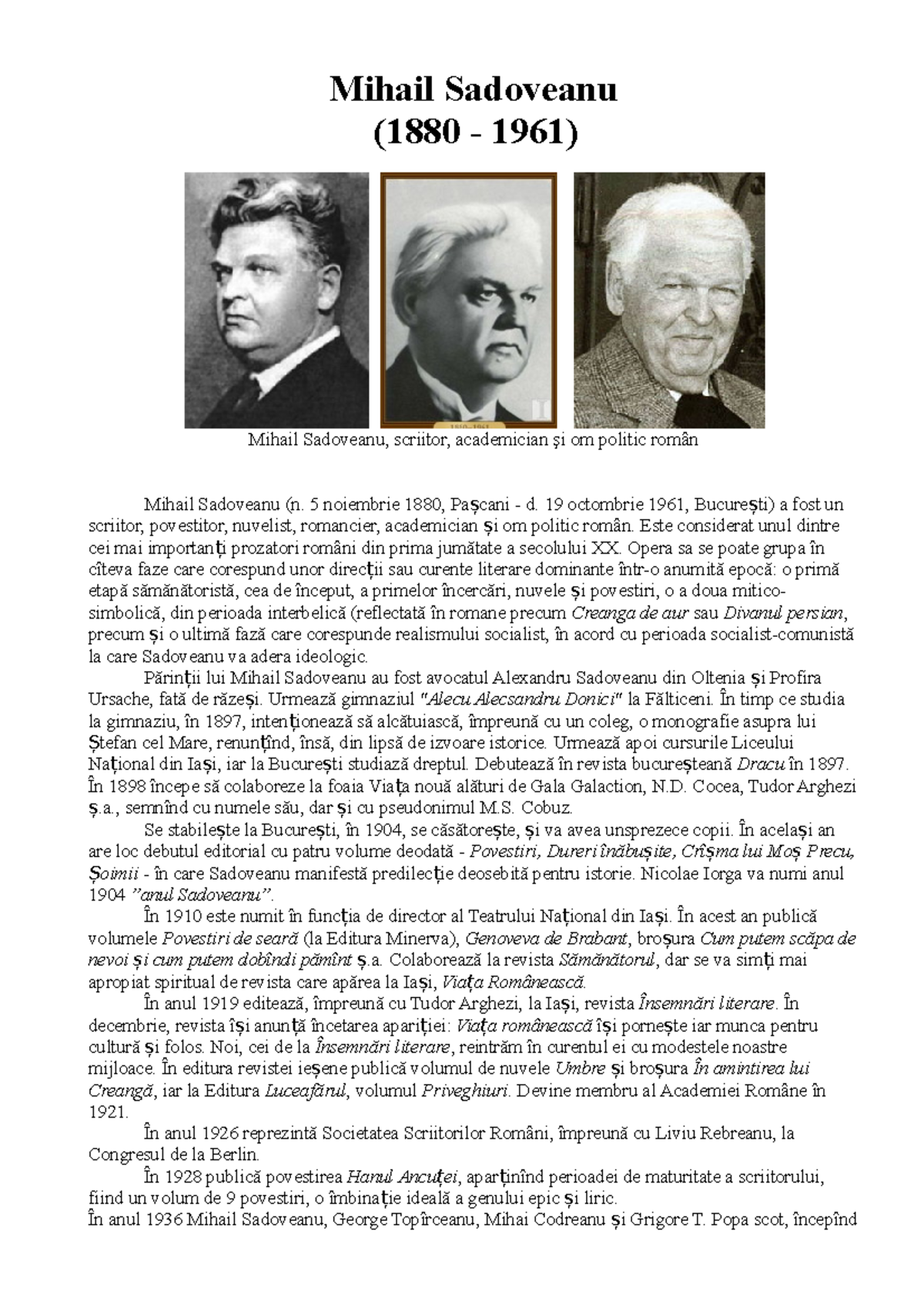 391582006-Mihail-Sadoveanu - Mihail Sadoveanu (1880 - 1961) Mihail ...