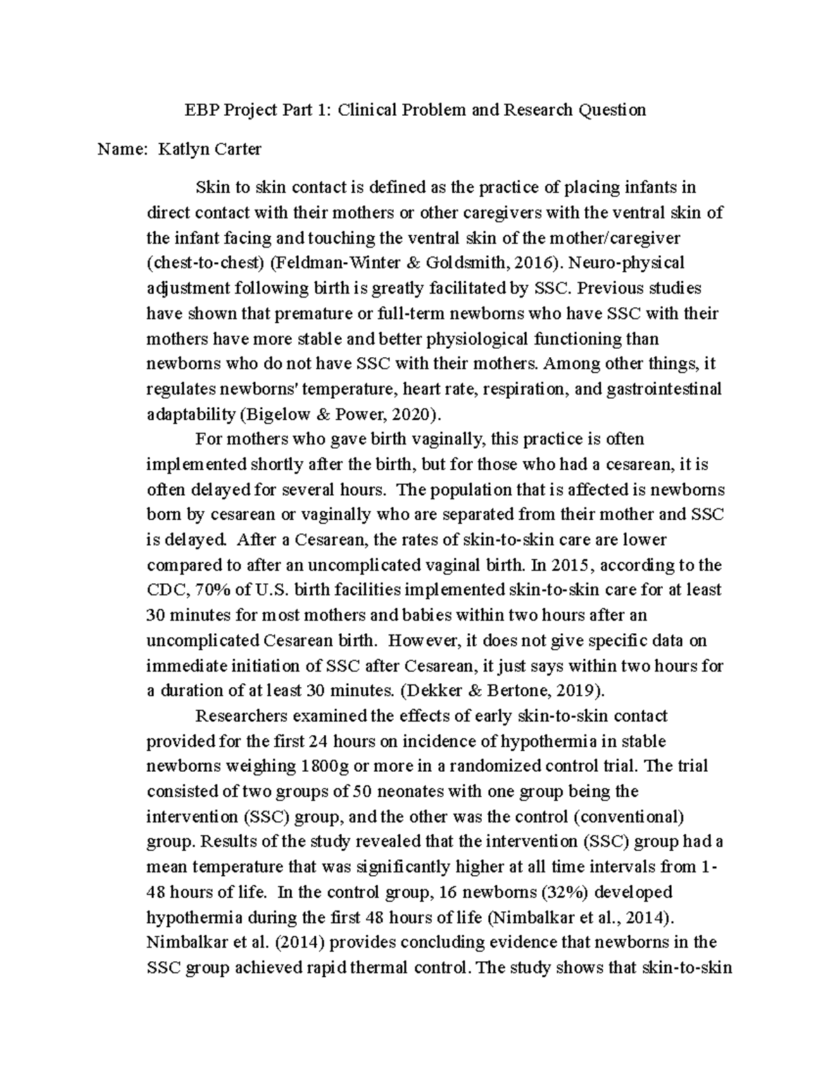 Project Part 1 Clinical Problem and Research Question - EBP Project ...