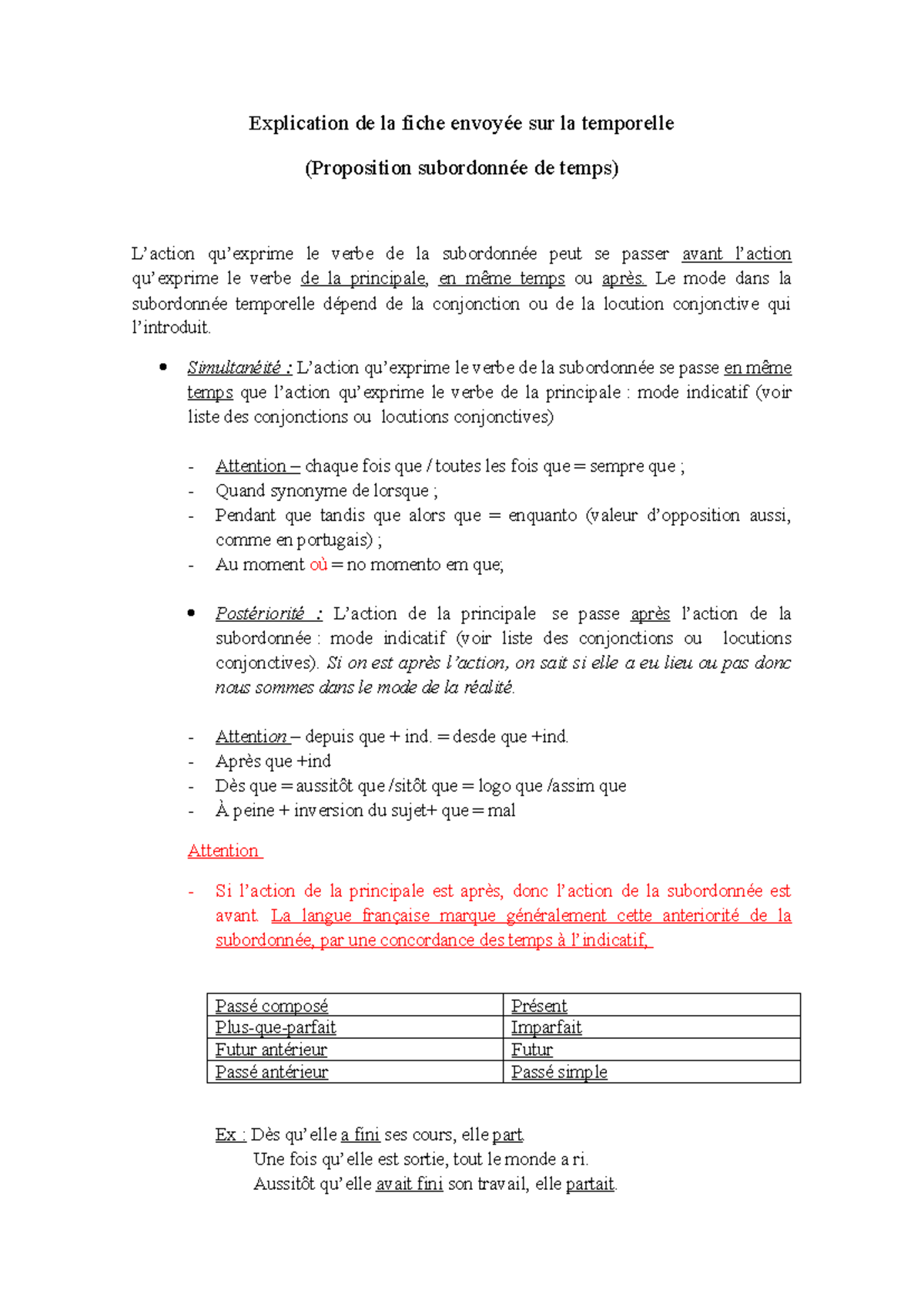 Explication de fiche sur la temporelle - Explication de la fiche ...