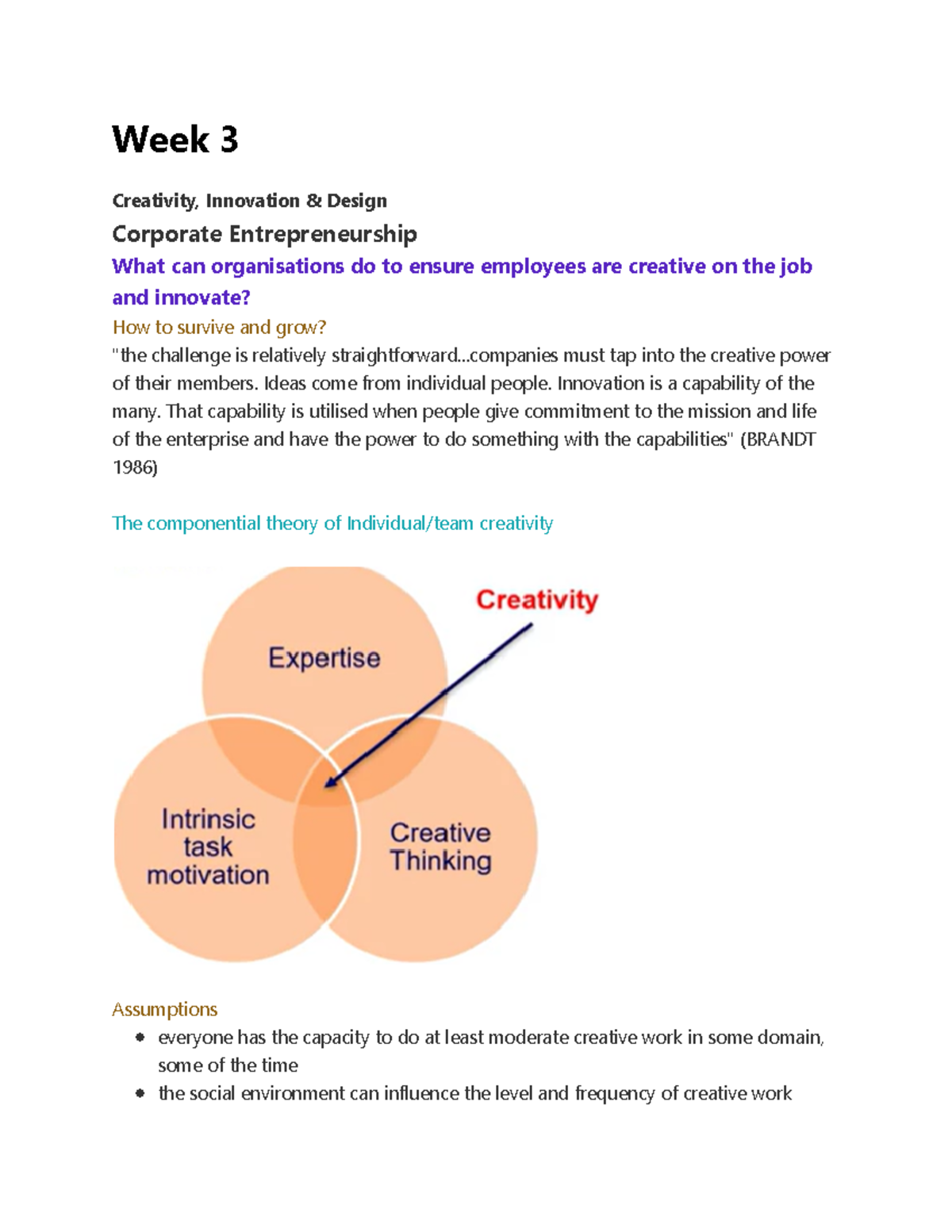 Week 3 - WEEK 3 NOTES - Week 3 Creativity, Innovation & Design ...