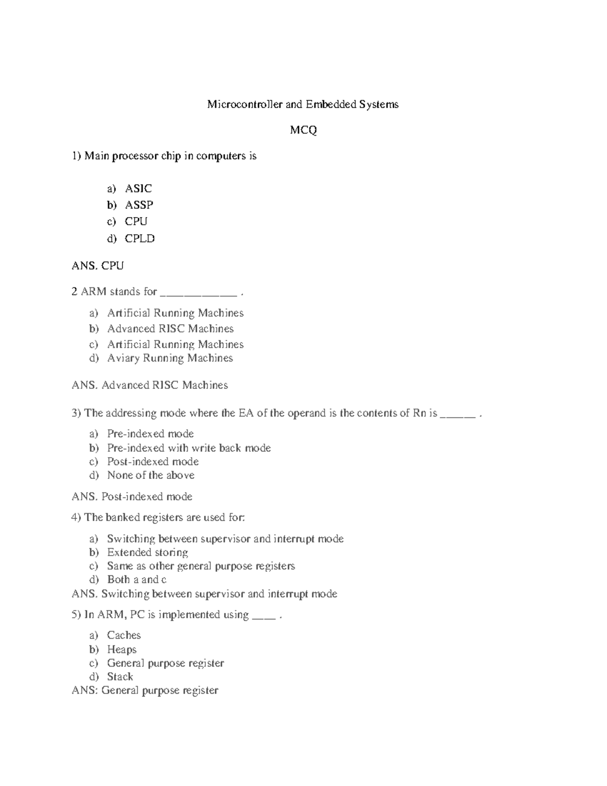 kucylkyulyi;yilydldl - Microcontroller and Embedded Systems MCQ 1) Main processor chip in ...
