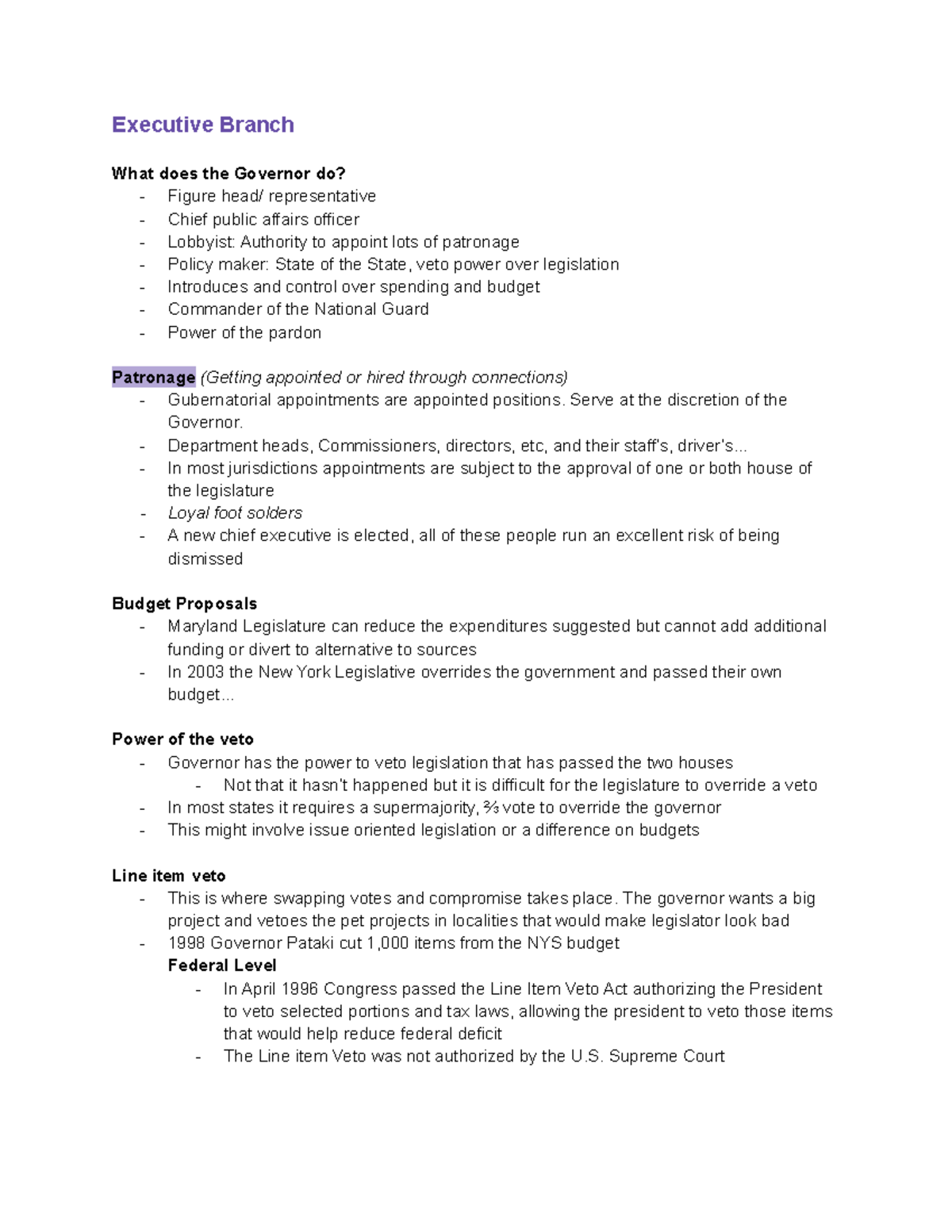 Lecture-POL-9 21 - Executive Branch Lecture, Prof Kelly - Executive ...