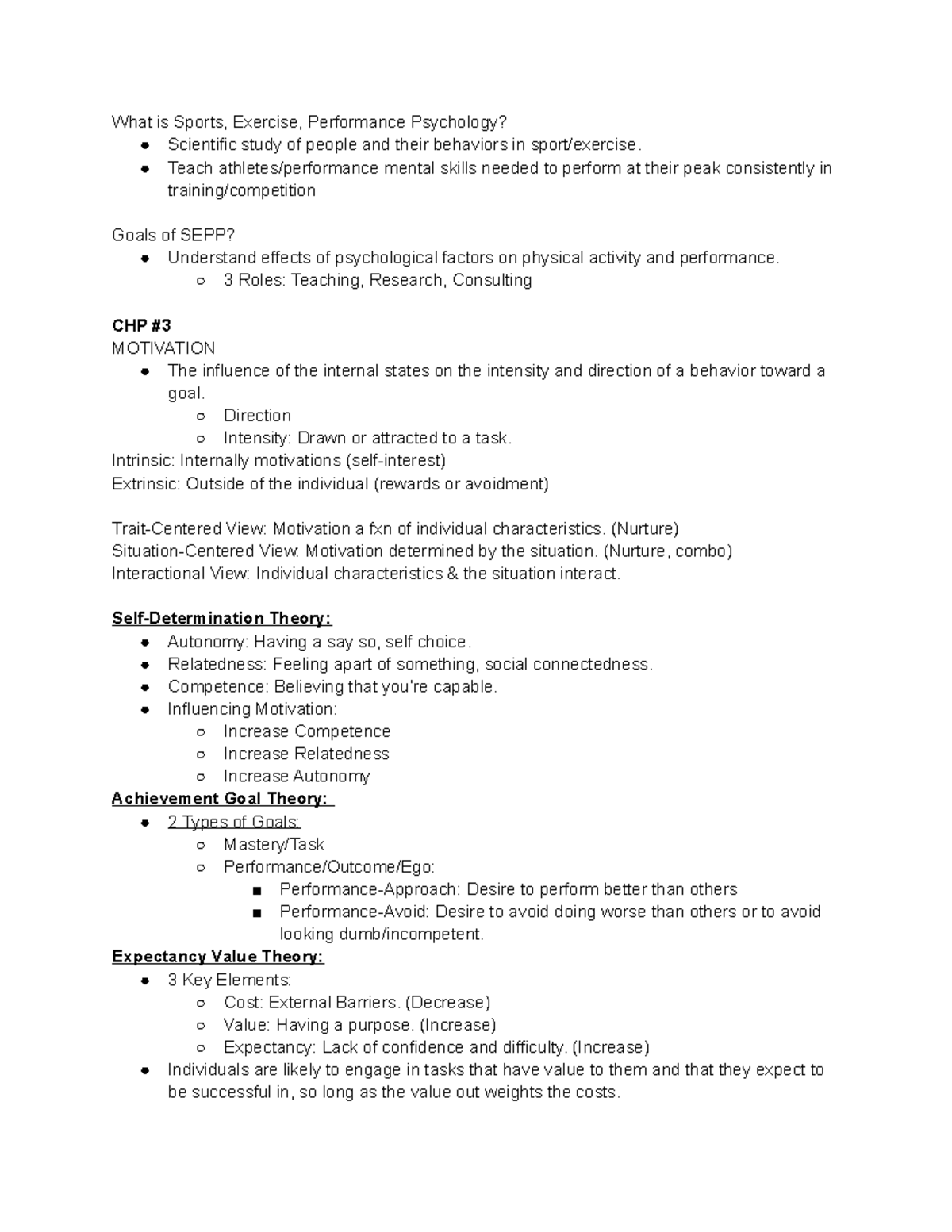 Sports Psychology - Lecture notes Chapters 1, 3, 9 - What is Sports ...