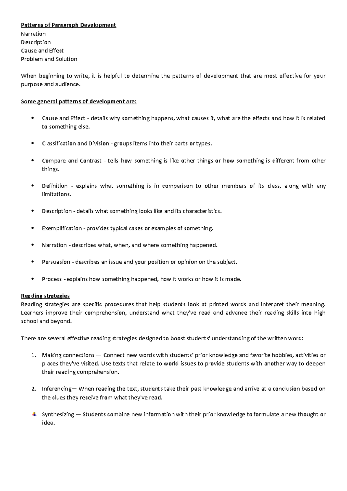 Patterns of Paragraph Development - Patterns of Paragraph Development ...