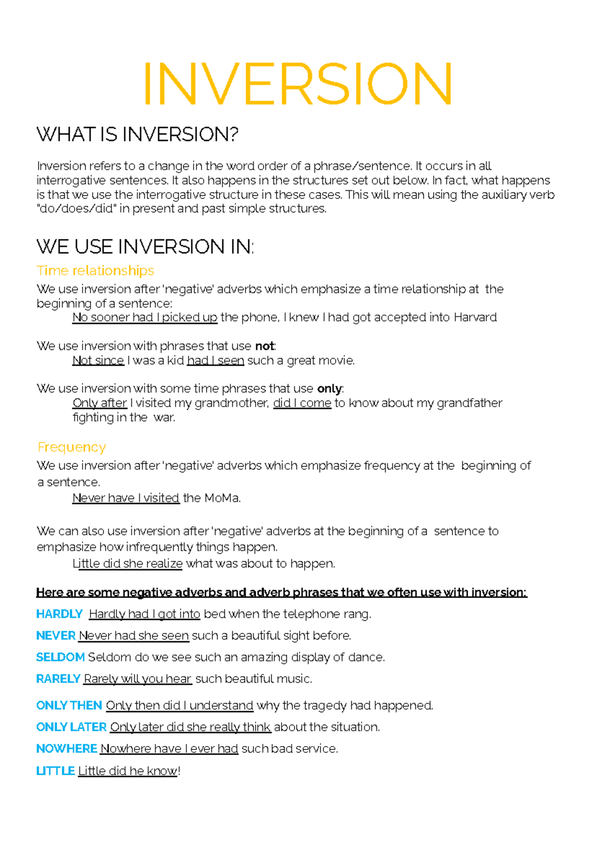C2-grammar-inversion - INVERSION WHAT IS INVERSION? Inversion refers to ...