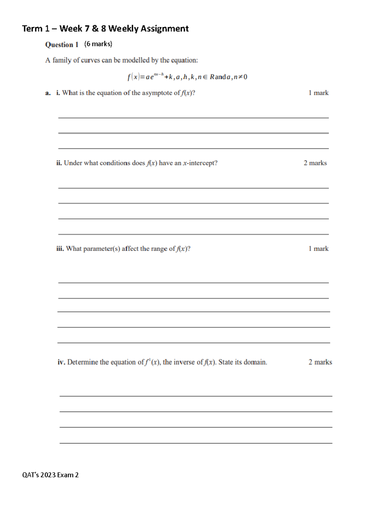 12MAM T1W7 and 8 - Composite and Inverse Functions Weekly Assignment - Term 1 – Week 7 & 8 - Studocu
