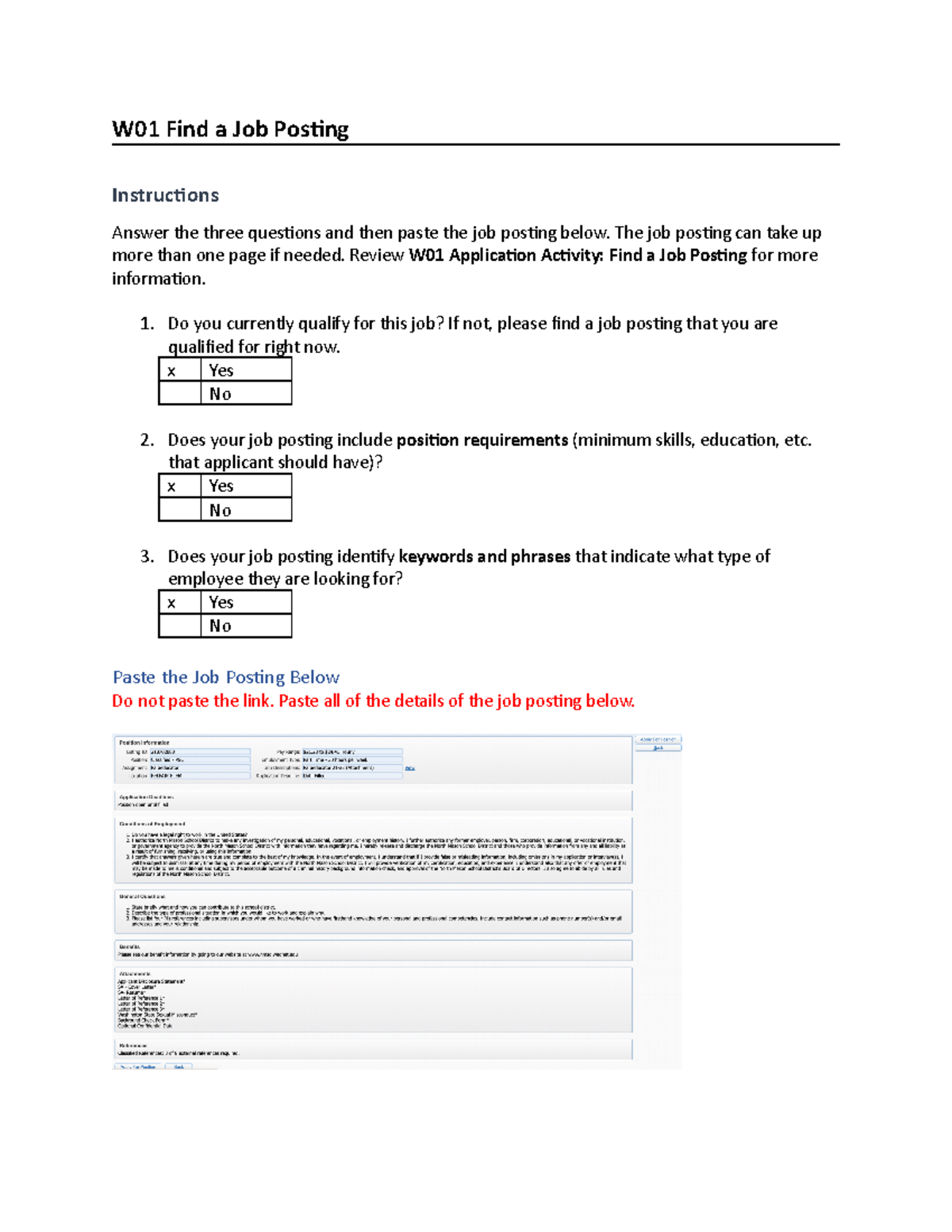 Pc102 document w01Application Activity Find AJob Posting Template - W01 Find a Job Posting - Studocu