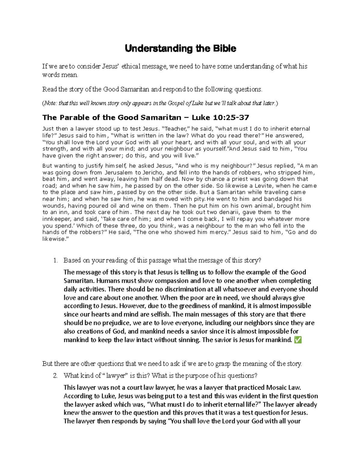 Understanding the Bible The Good Samaritan - Understanding the Bible If ...