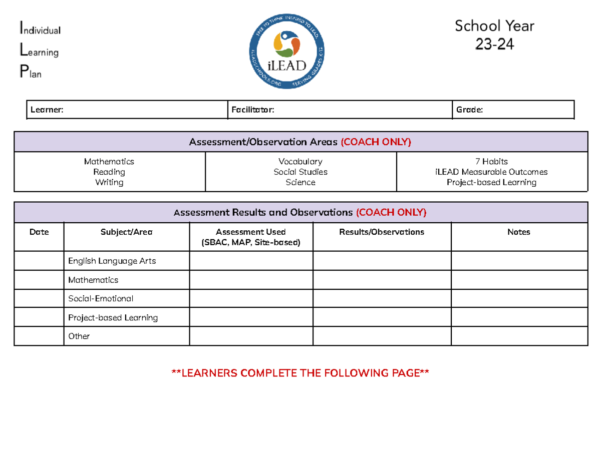 Copy of 23-24 ILP r Form Template MAKE A COPY - Learner: Facilitator ...