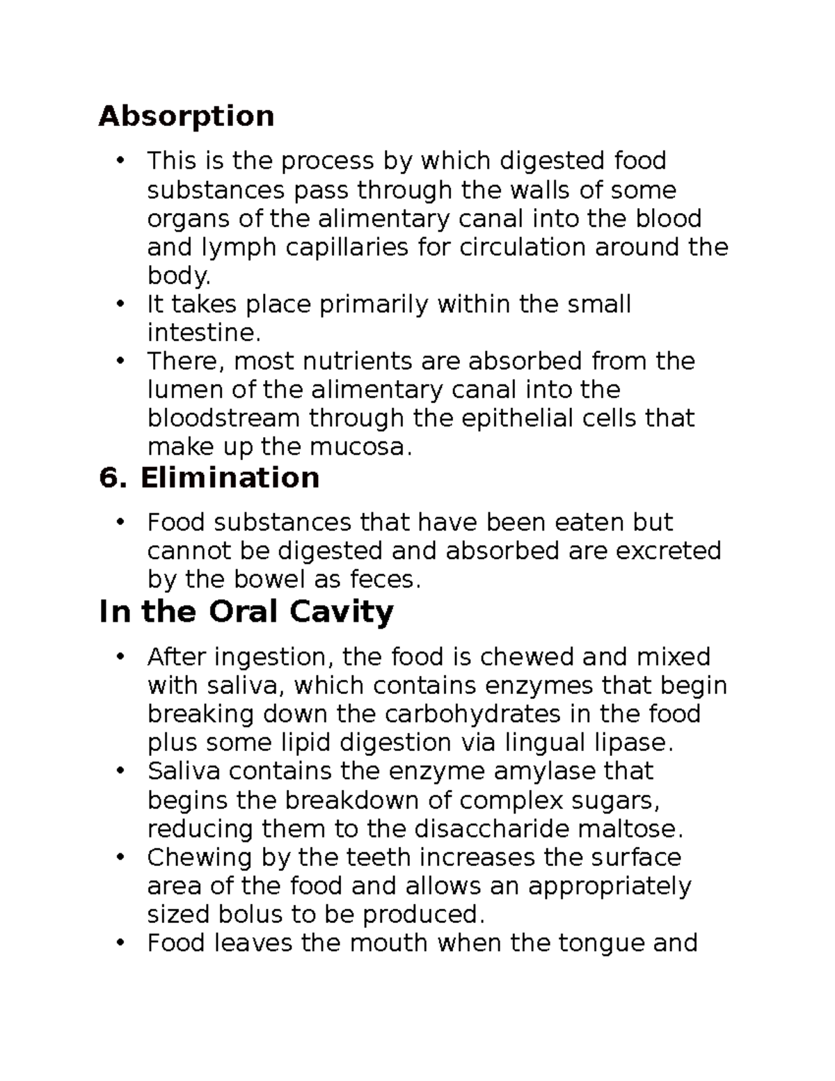 Bio 52 - notes - Absorption This is the process by which digested food ...