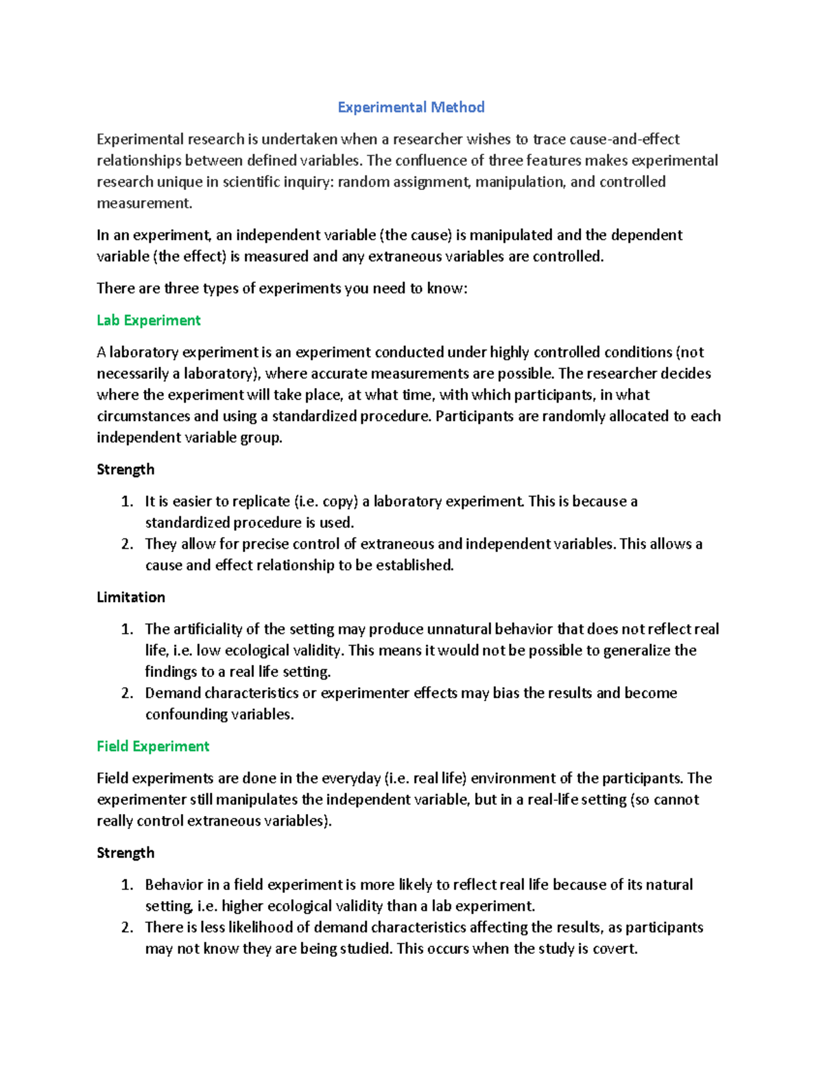 Experimental Method - Paper - Experimental Method Experimental research ...