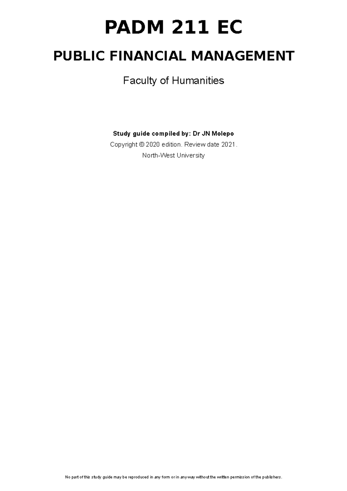 PADM211PVEC2022 - Study-Guide - PADM 211 EC PUBLIC FINANCIAL MANAGEMENT ...