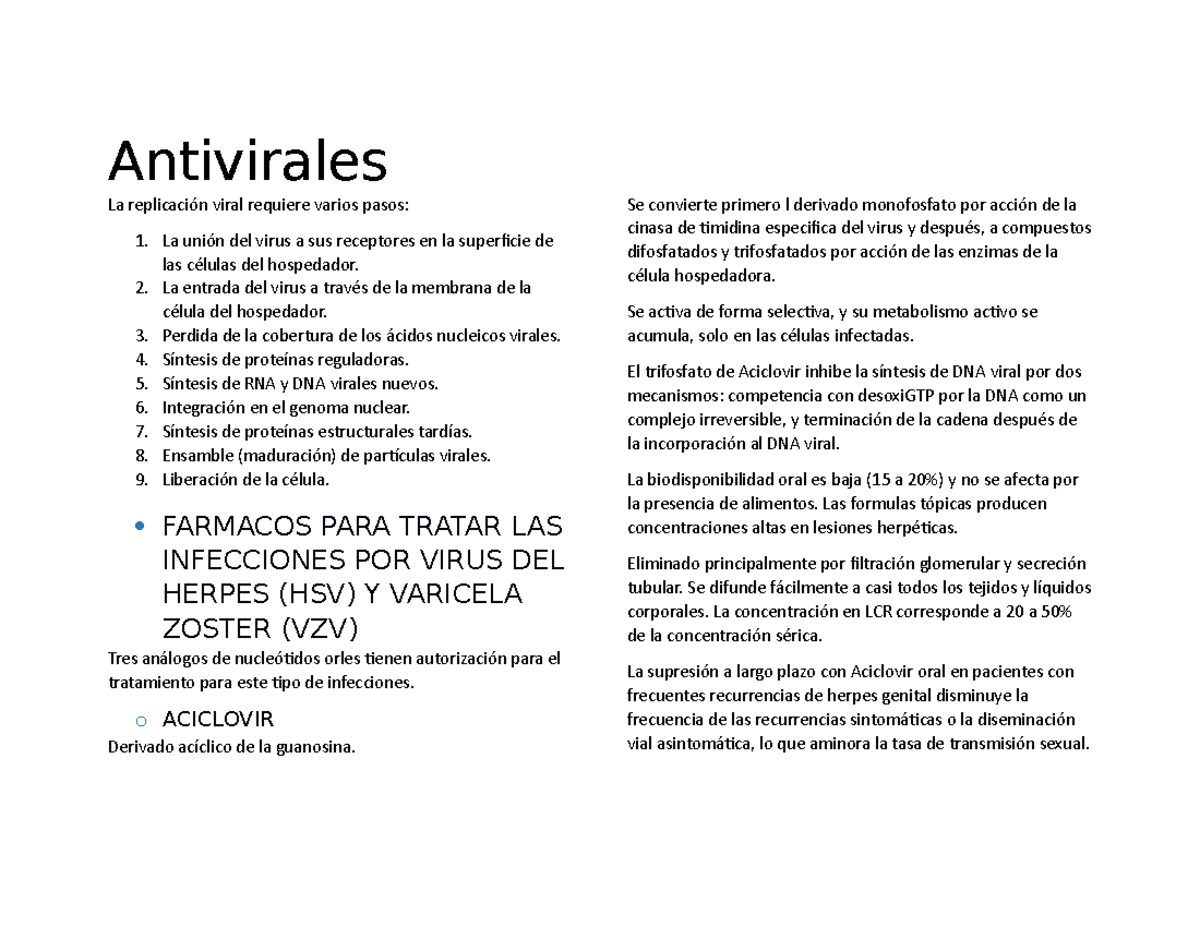 49 Antivirales - Resumen Farmacología básica y clínica - Antivirales La ...