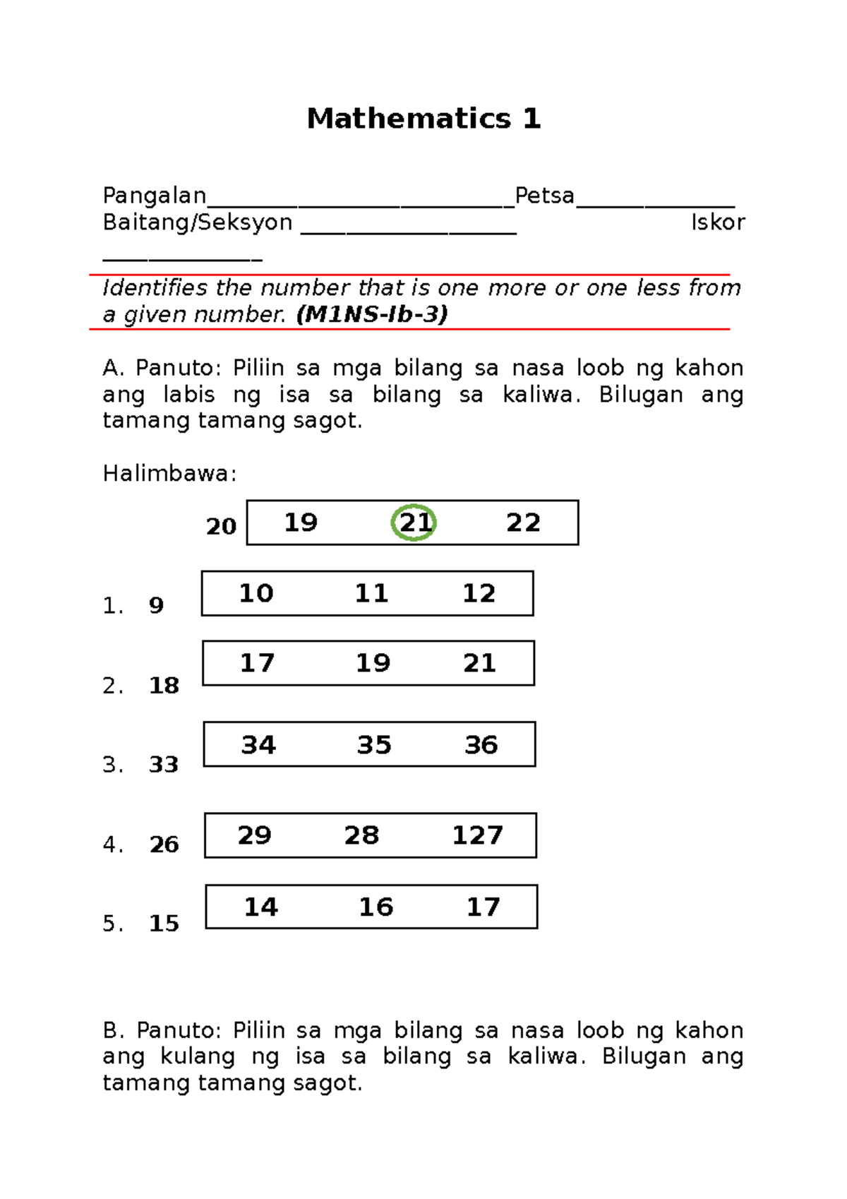 Math 1. worksheet 2 docx - Mathematics 1 Pangalan ...