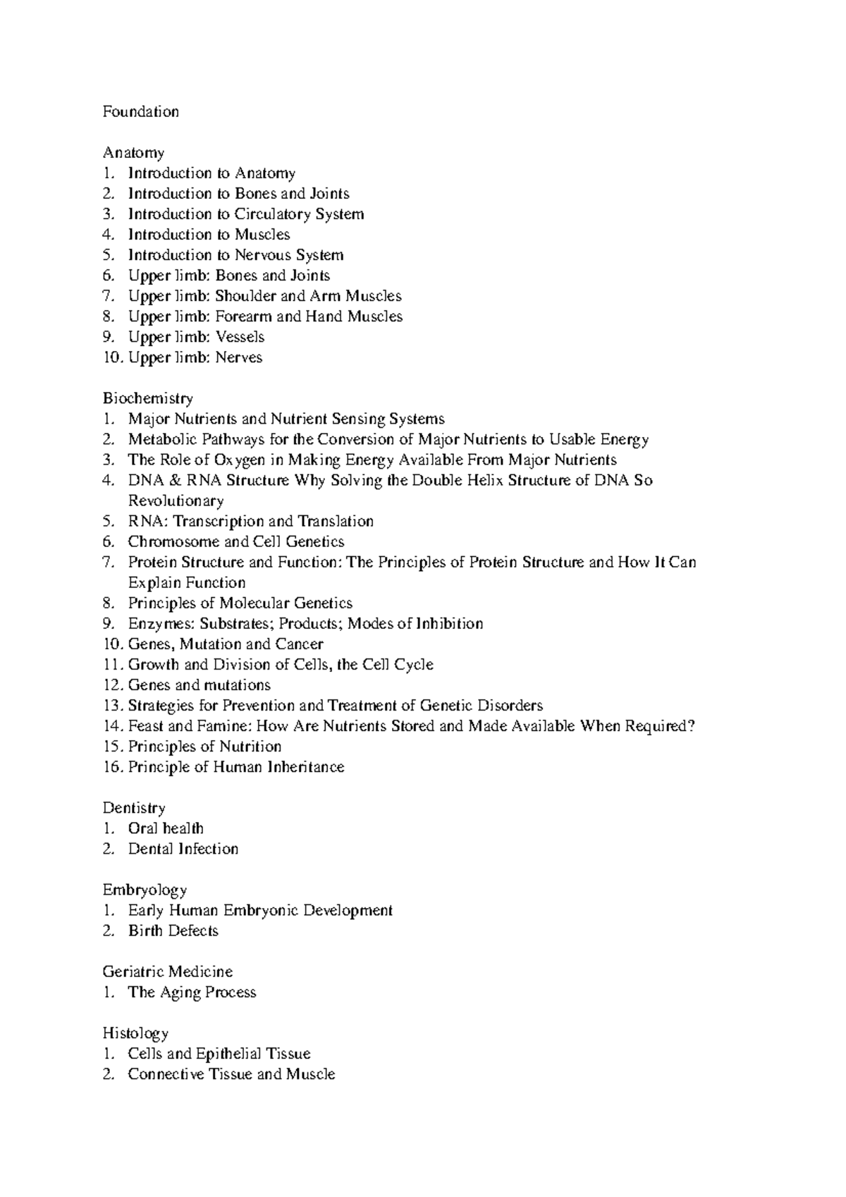 Foundation - Outline content - Foundation Anatomy 1. Introduction to ...