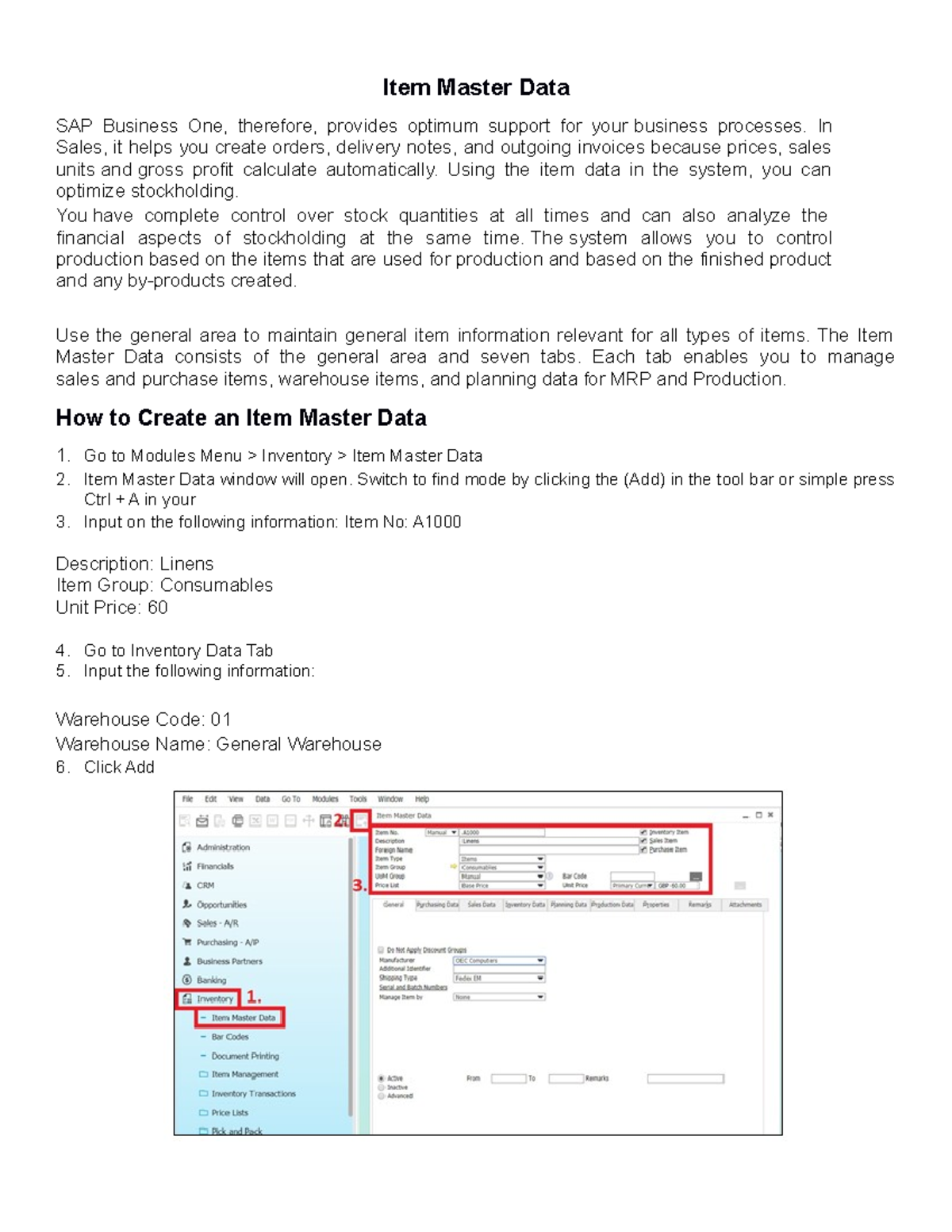 Item Master Data - ICTE - Item Master Data SAP Business One, therefore ...