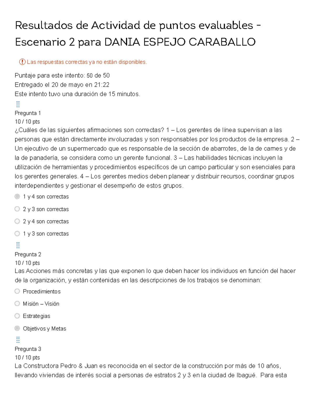 Historial de exámenes para Dania Espejo Caraballo Actividad de puntos ...