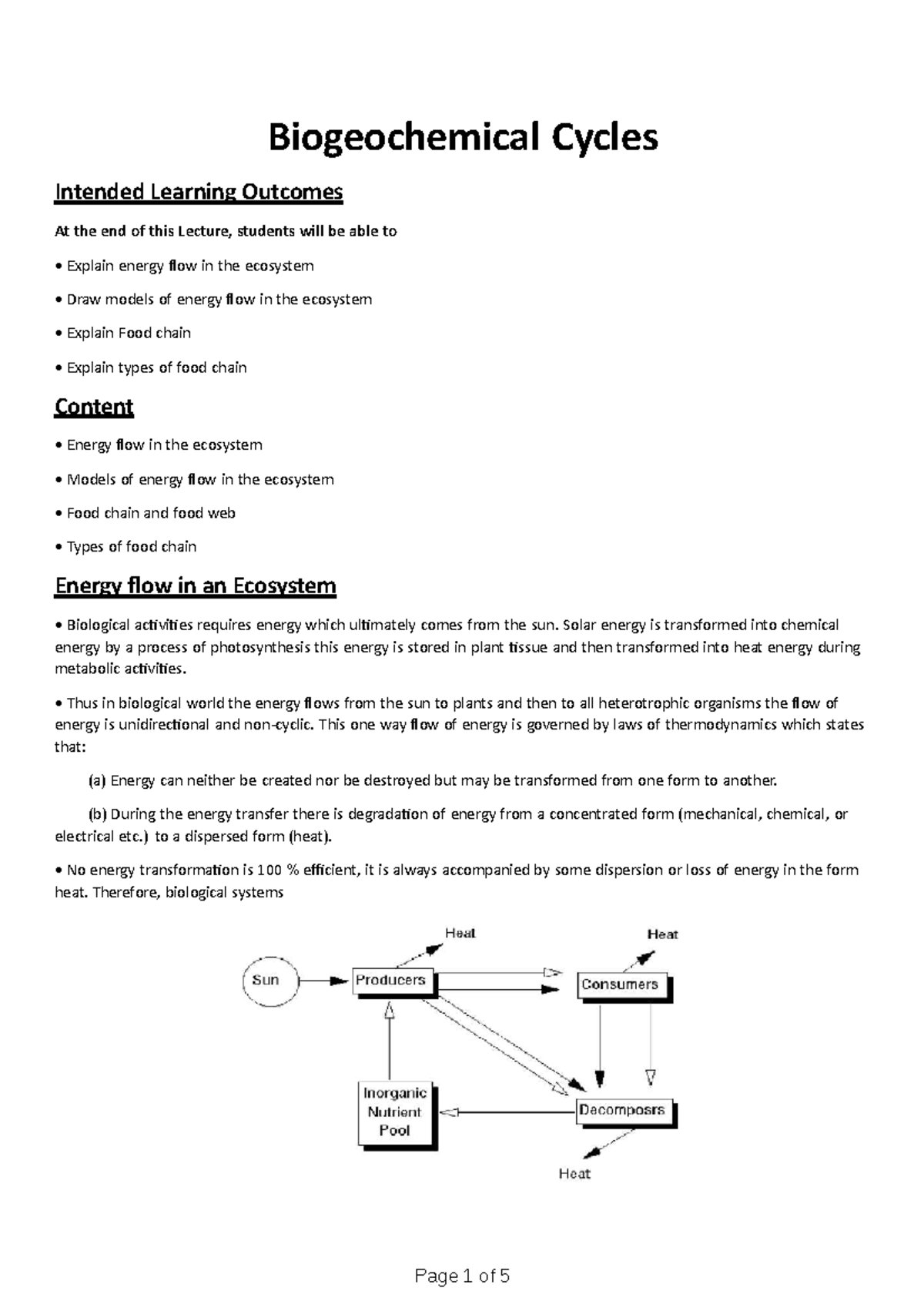Energy flow in the Ecosystem - Page 1 of 5 Biogeochemical Cycles ...