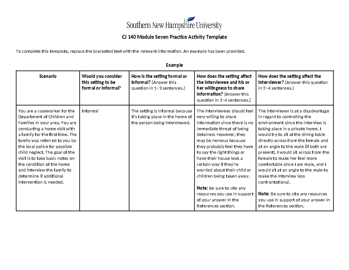 CJ 140 Module Seven Practice Activity- Ocampo - An example has been ...