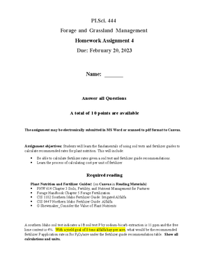 Pl Sc 444 Assignment 7 - hw 7 - PI. 444 Forage and Grassland Management ...