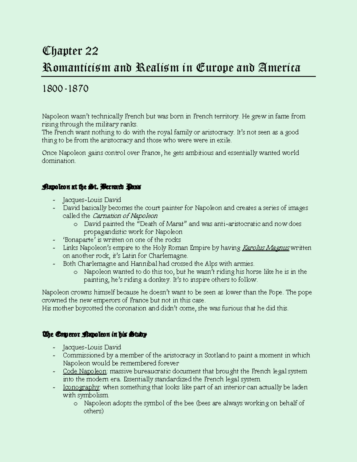ARTH 110 Chapters 22-24 - Chapter 22 Romanticism and Realism in Europe ...