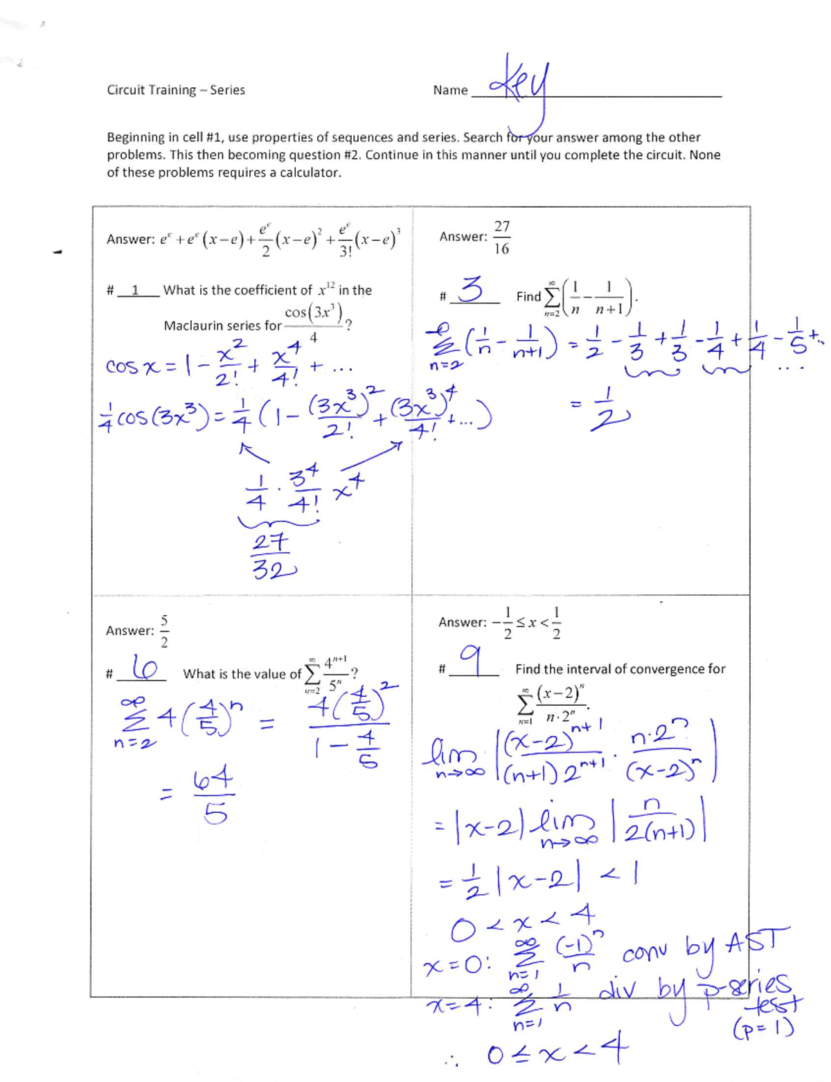 Series Circuit Training KEY - Studocu