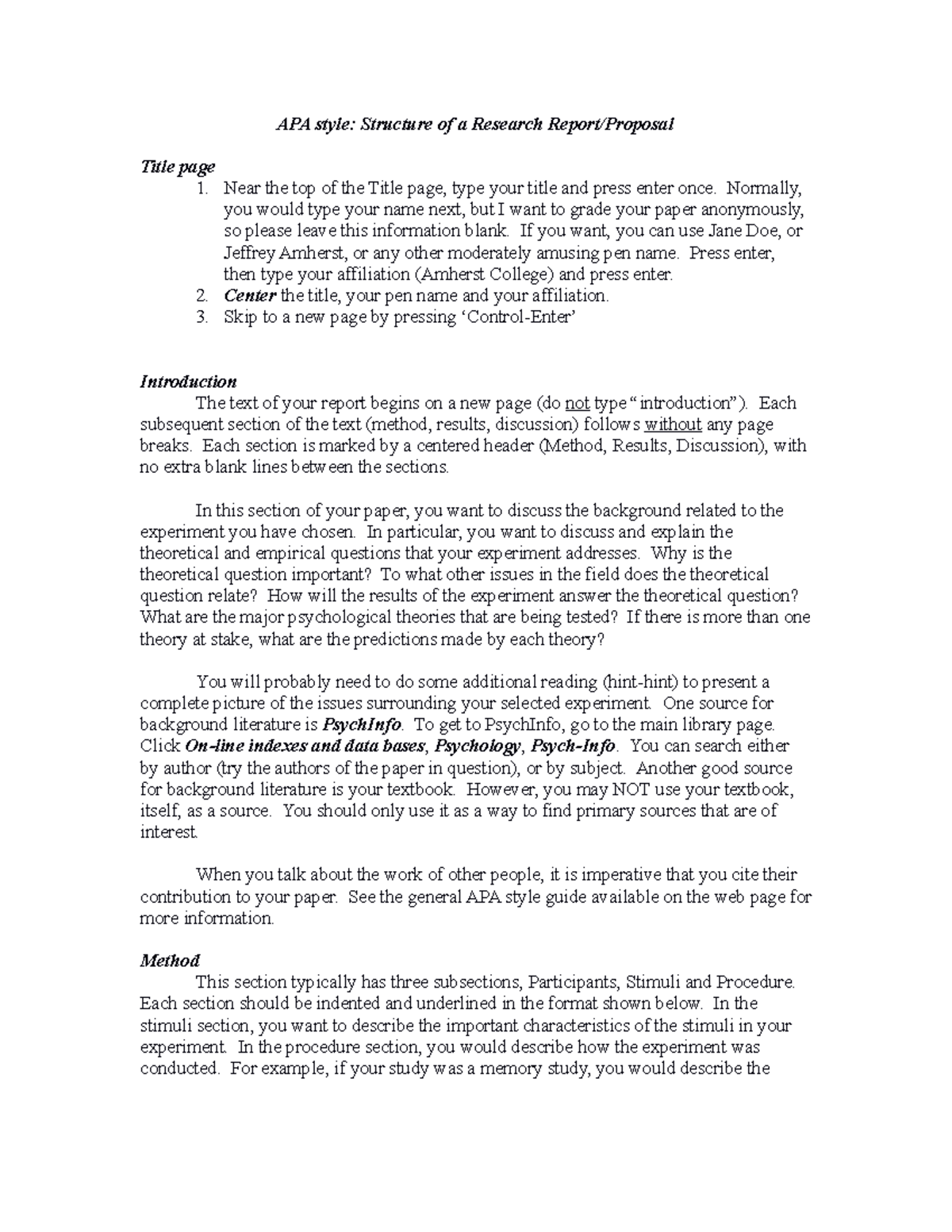 APAstyle report proposal - APA style: Structure of a Research Report ...