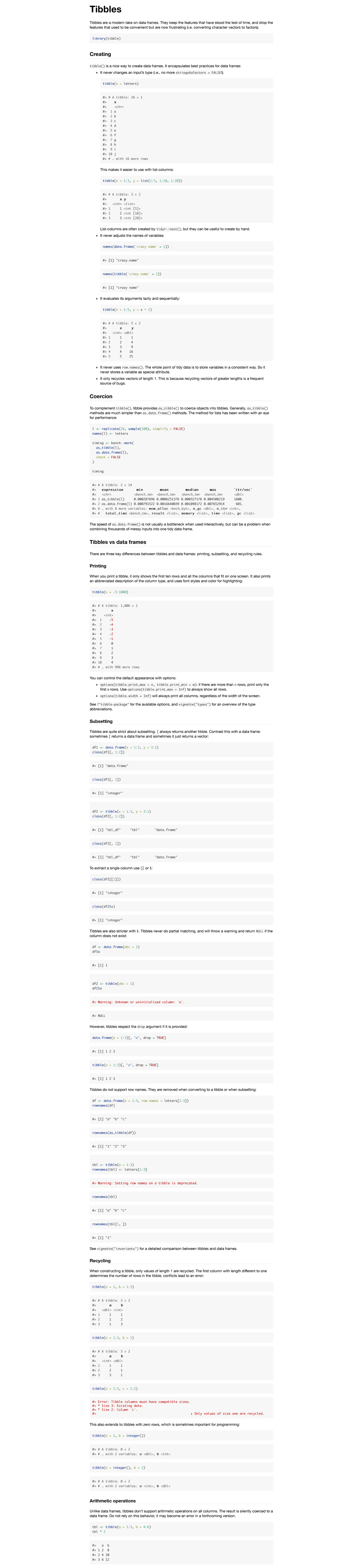 Tibbles - Tibbles Tibbles are a modern take on data frames. They keep ...