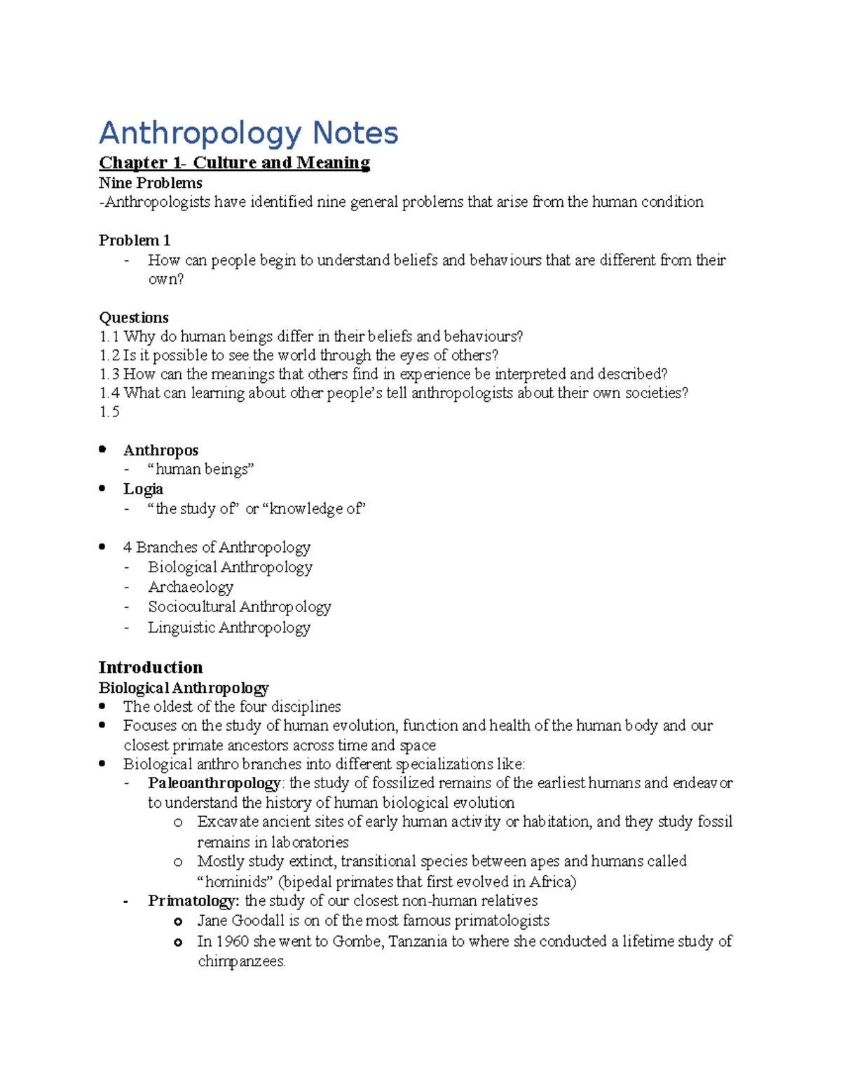 Anthropology notes - Anth 1150 - U of G - Studocu
