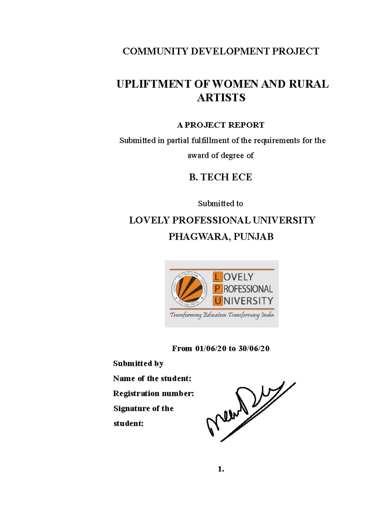 Ngo work report for help - Community development - LPU - Studocu