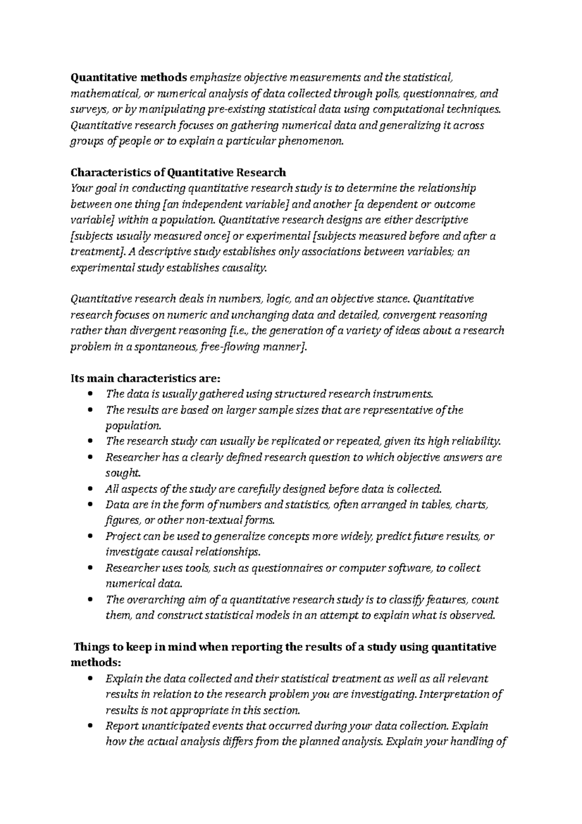 Quantitative Methods - guidelines - Quantitative methods emphasize objective measurements and ...