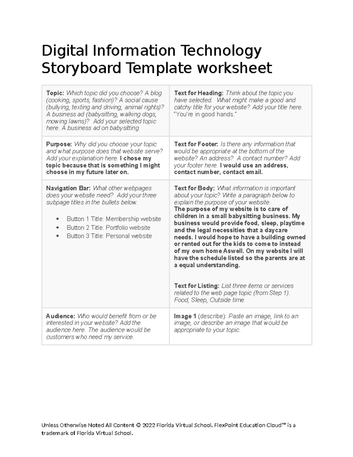 Storyboard template worksheet - Digital Information Technology ...