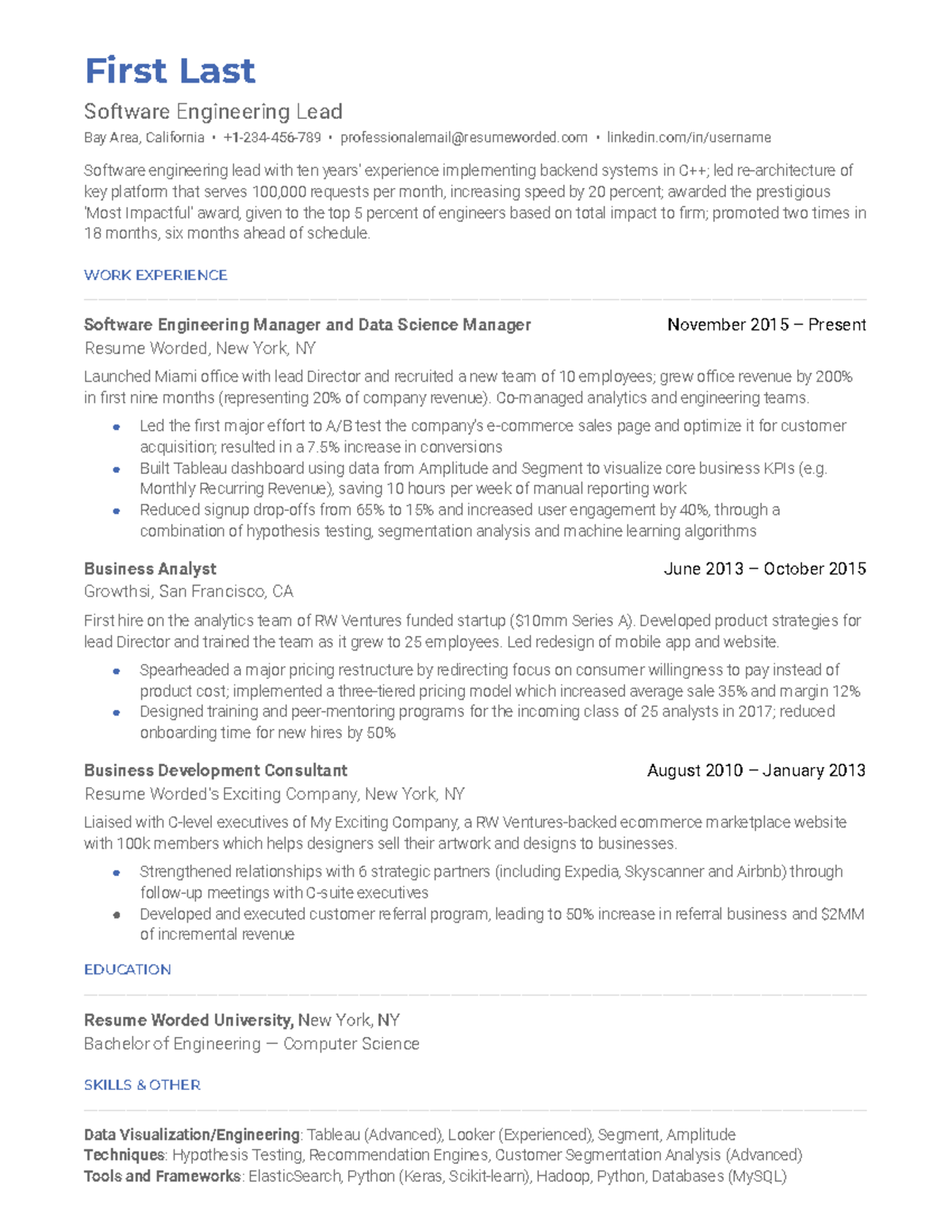 New template - Software Engineering Lead - First Last Software ...