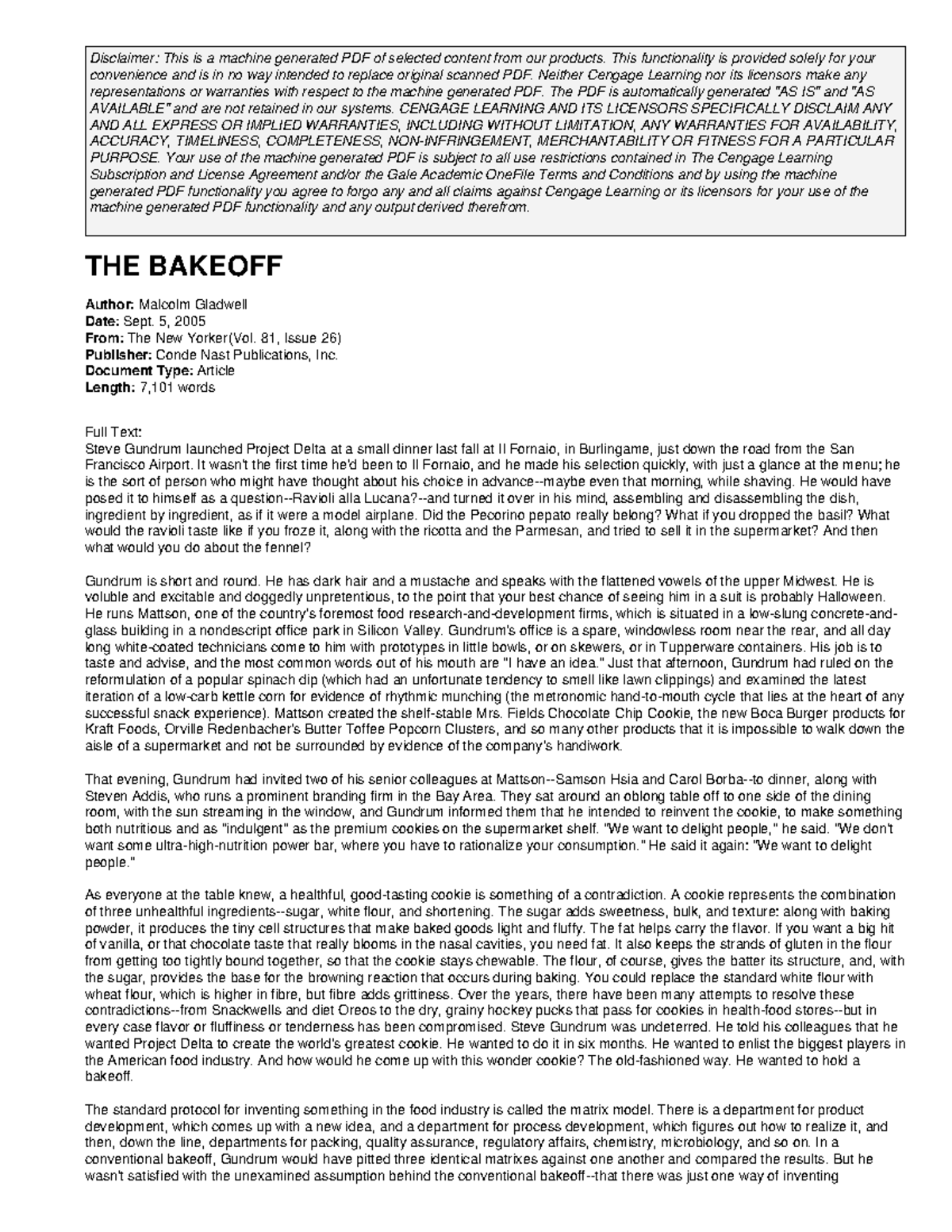 THE Bakeoff - The innovations game - Disclaimer: This is a machine ...