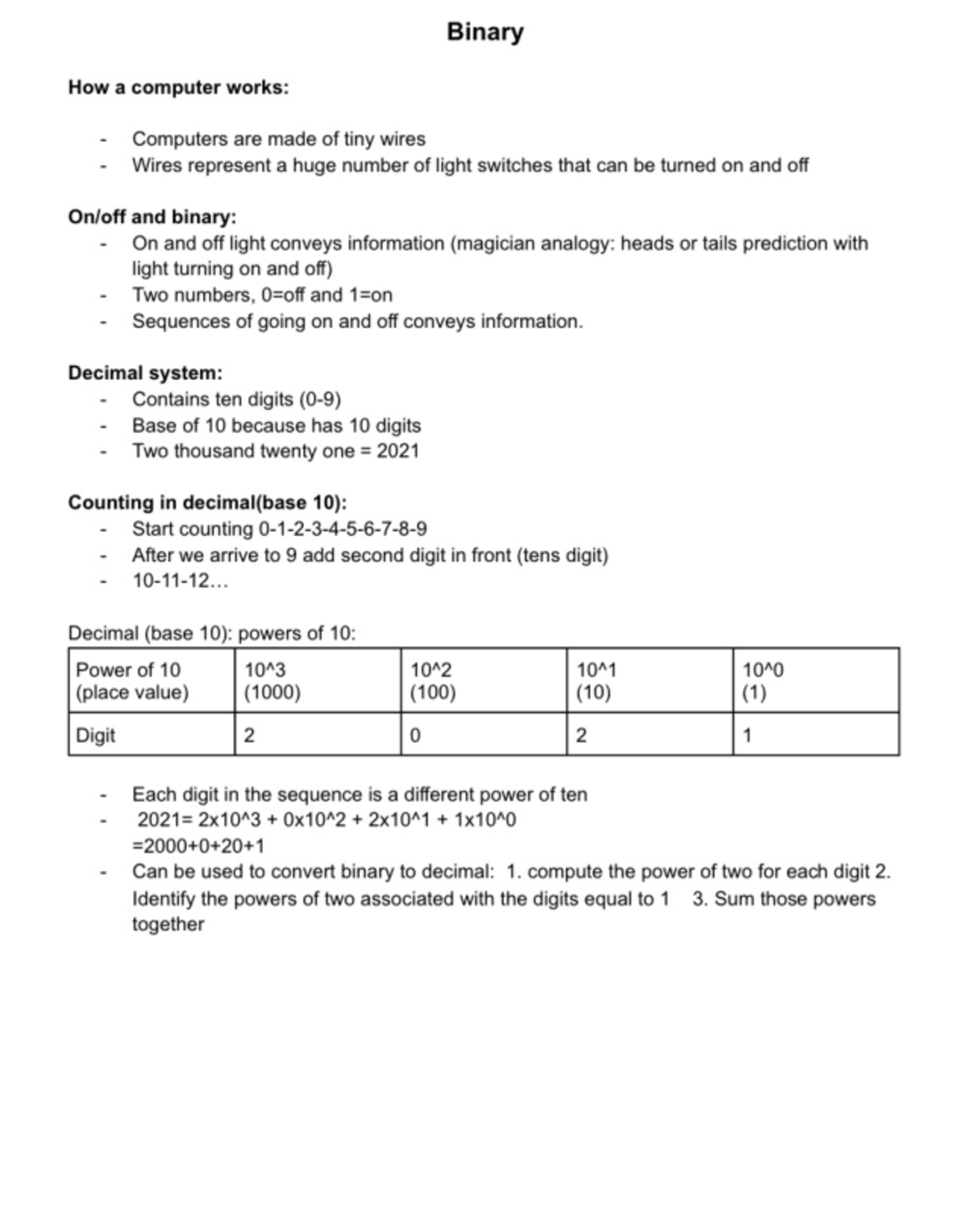 Summary of COMP202 - Binary How a computer works: Computers are made of ...