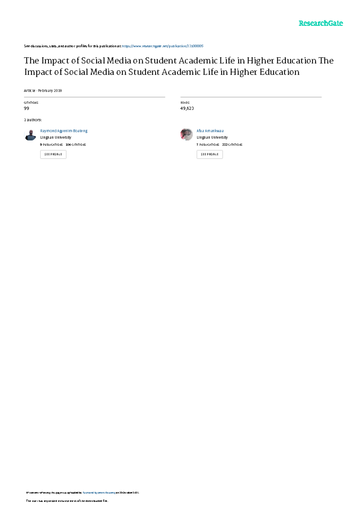 The Impact of Social Media on Students pdf - See discussions, stats ...