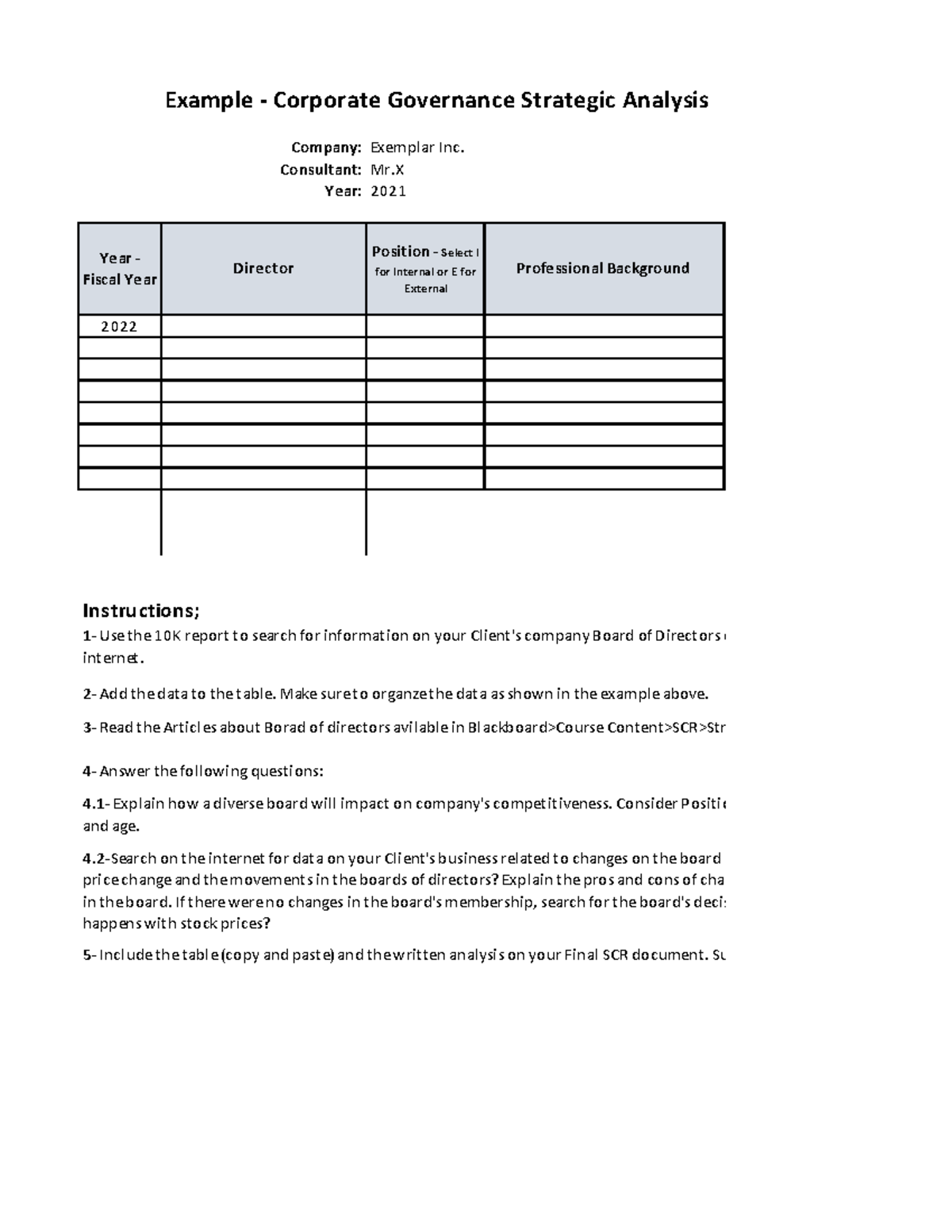 SAT 17 - Corporate Governance Analysis - Example - Corporate Governance ...